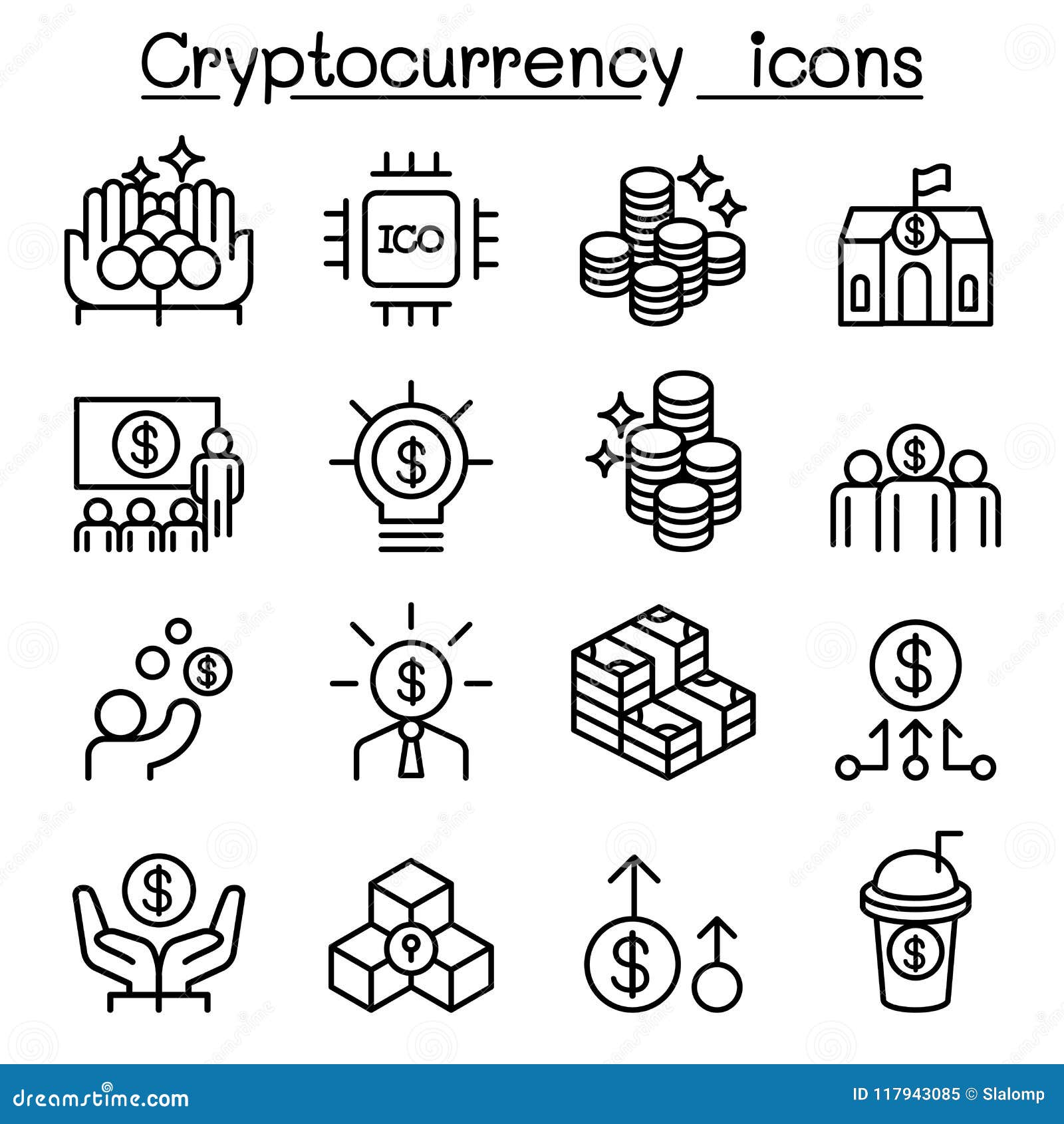 Cryptocurrency Icon Set In Thin Line Style Stock Vector Illustration