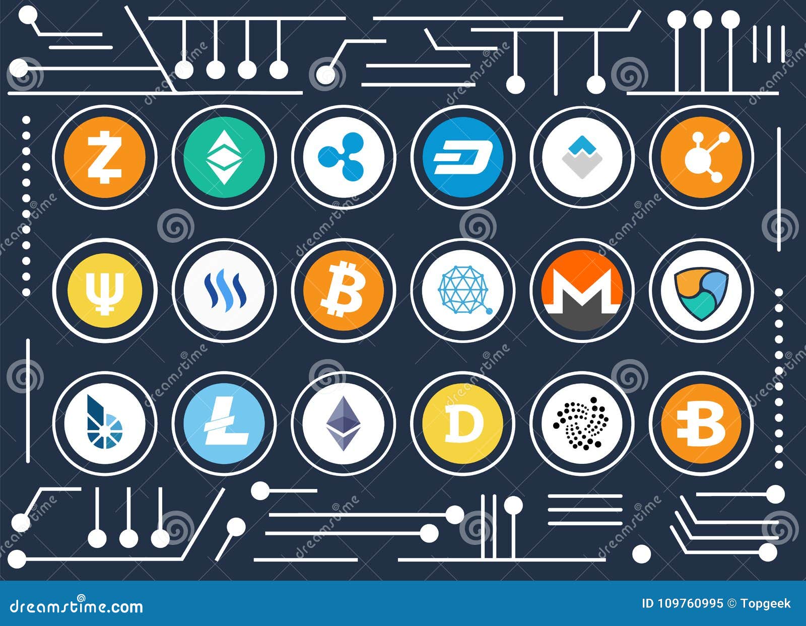 Cryptocurrency Icons Set on Computer Microscheme Editorial Image ...