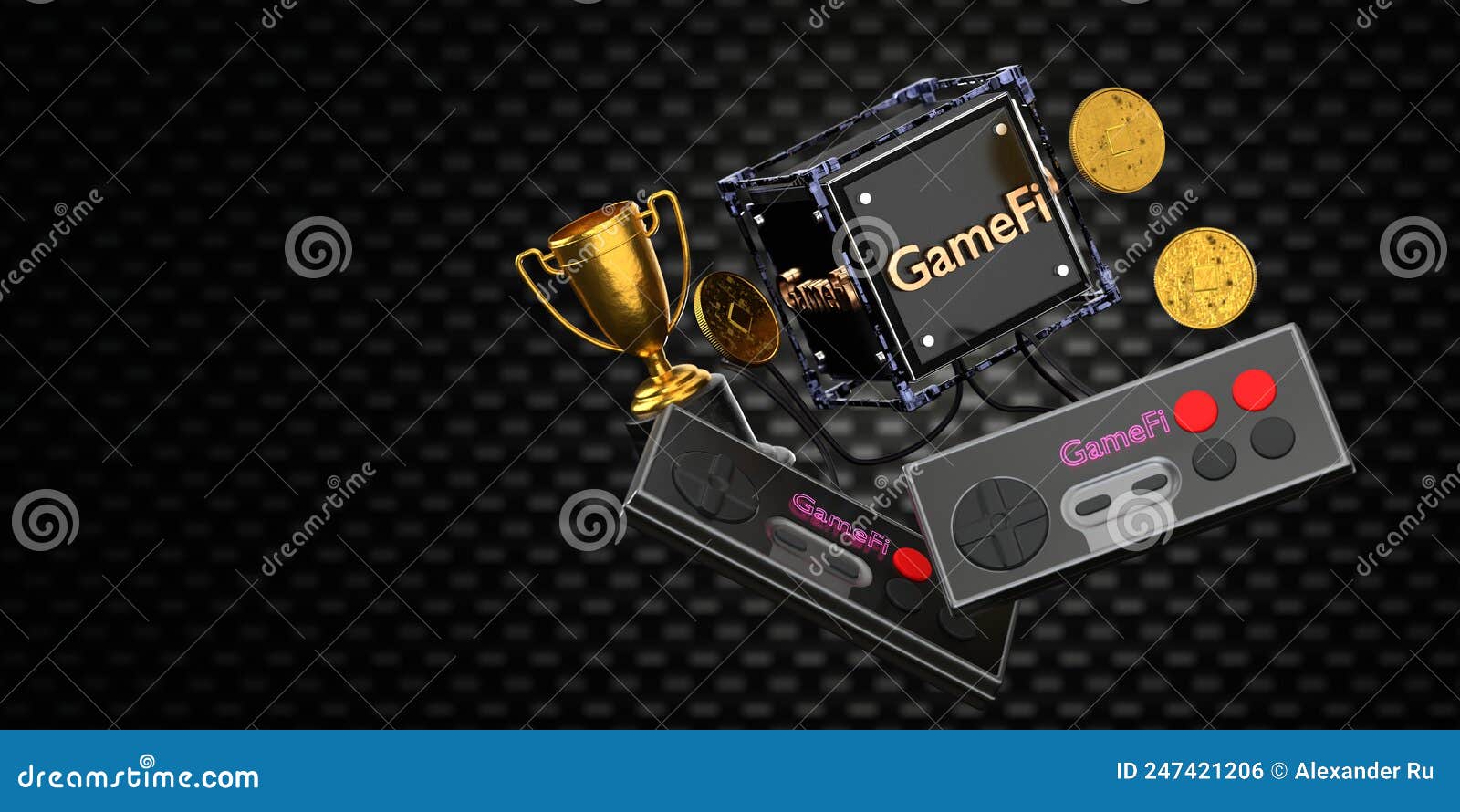 Cryptocurrency, Joystick, Cube with Gamefi Inscription. Game Finance ... Cryptocurrency, Joystick, Cube with Gamefi Inscription. Game Finance ...