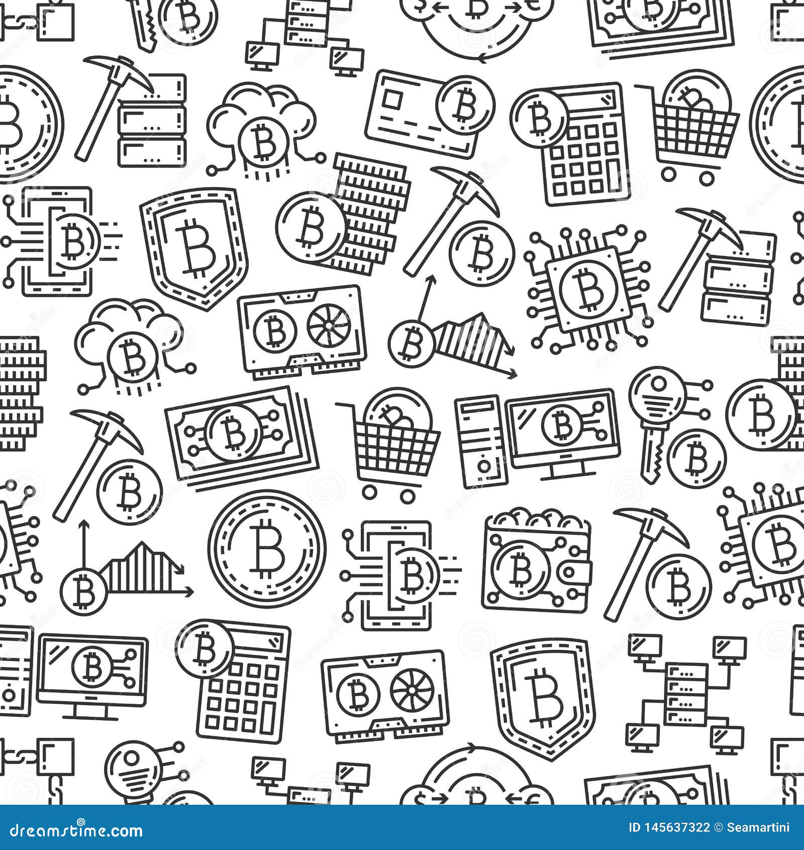 Cryptocurrency Mining Bitcoin Seamless Pattern Stock Vector - Illustration of electronic ...