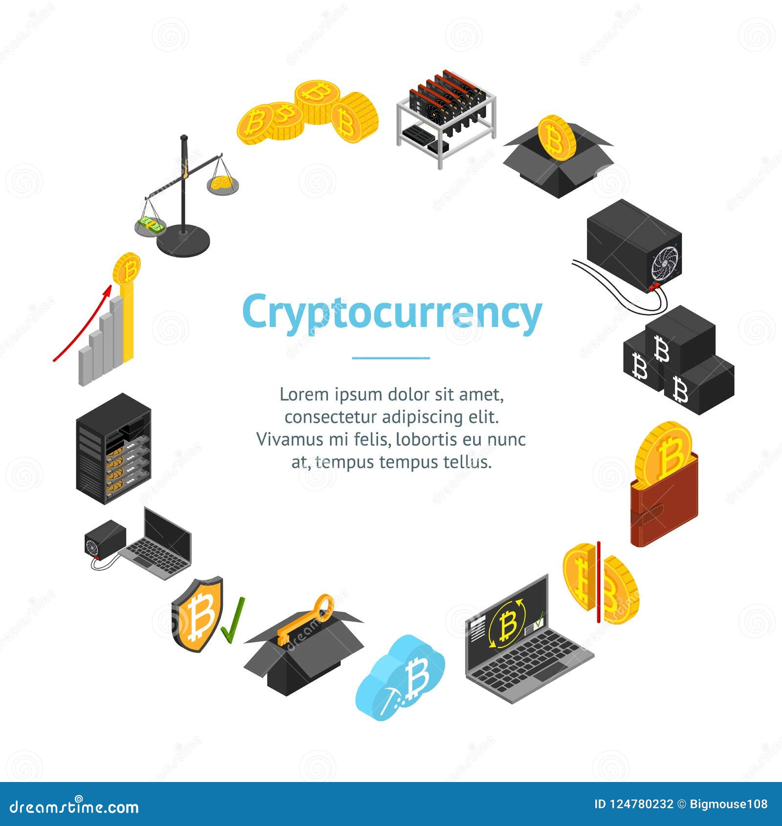 Cryptocurrency Mining Blockchain Banner Card Circle Isometric View ...