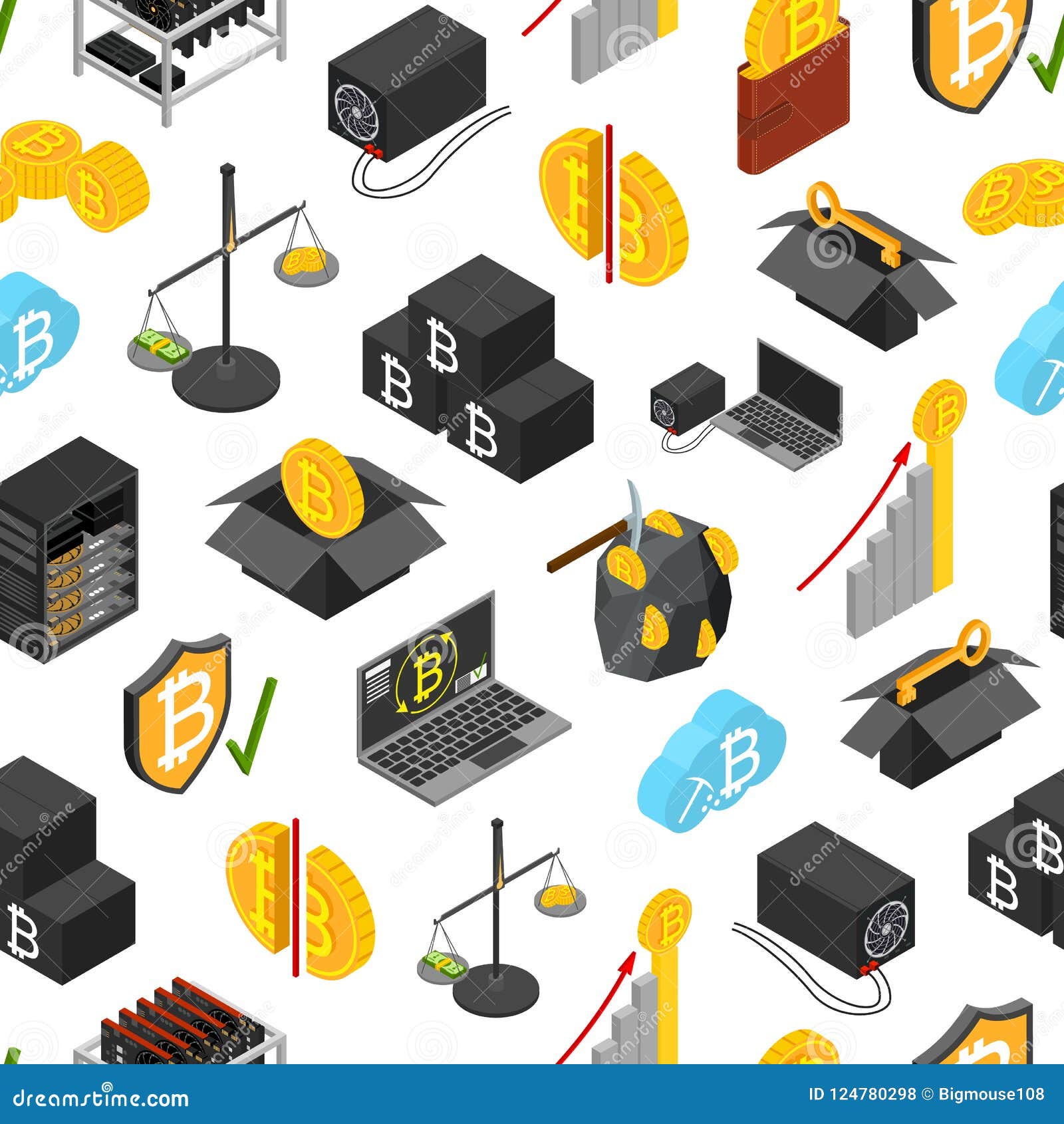 Cryptocurrency Mining Blockchain Seamless Pattern Background. Vector Stock Vector - Illustration ...