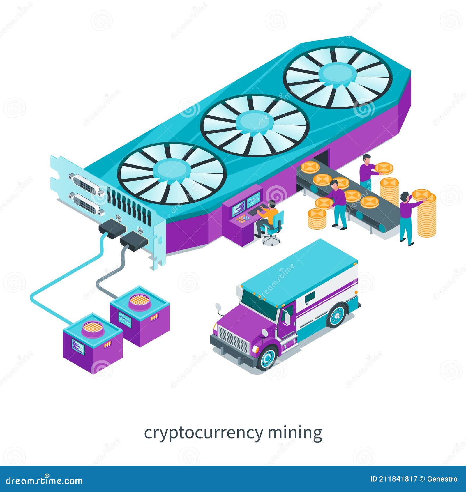 Cryptocurrency Mining Concept 01 Stock Illustration - Illustration of ...