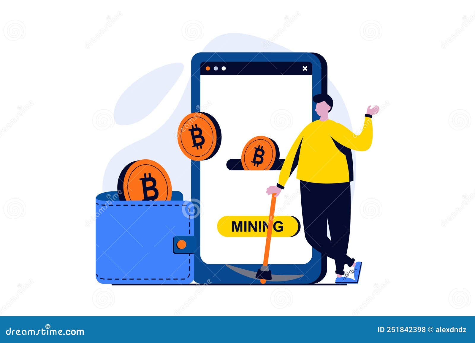 Cryptocurrency Mining Concept with People Scene in Flat Cartoon Design ...