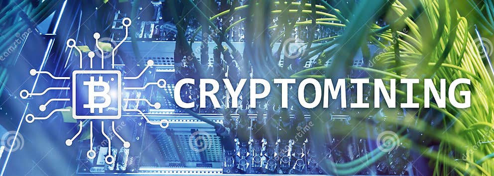 Cryptocurrency Mining Concept on Server Room Background. Stock Photo ...