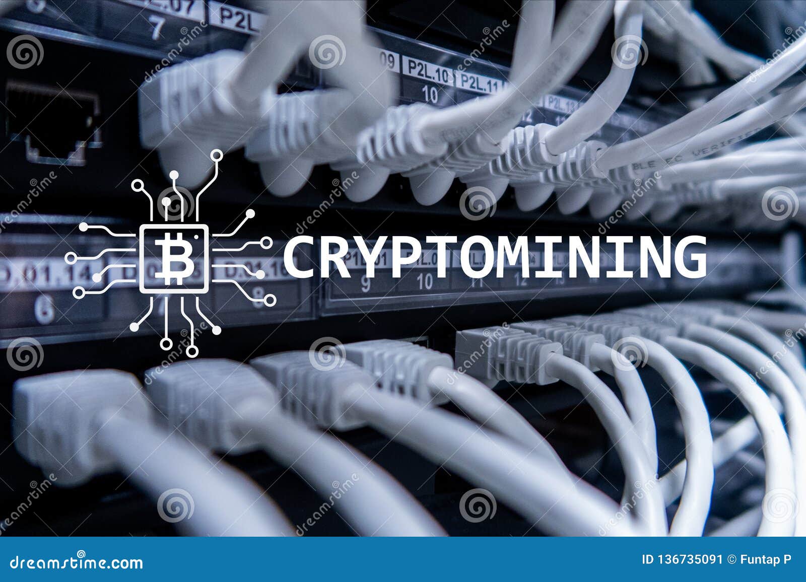 Cryptocurrency Mining Concept on Server Room Background. Stock Image ...