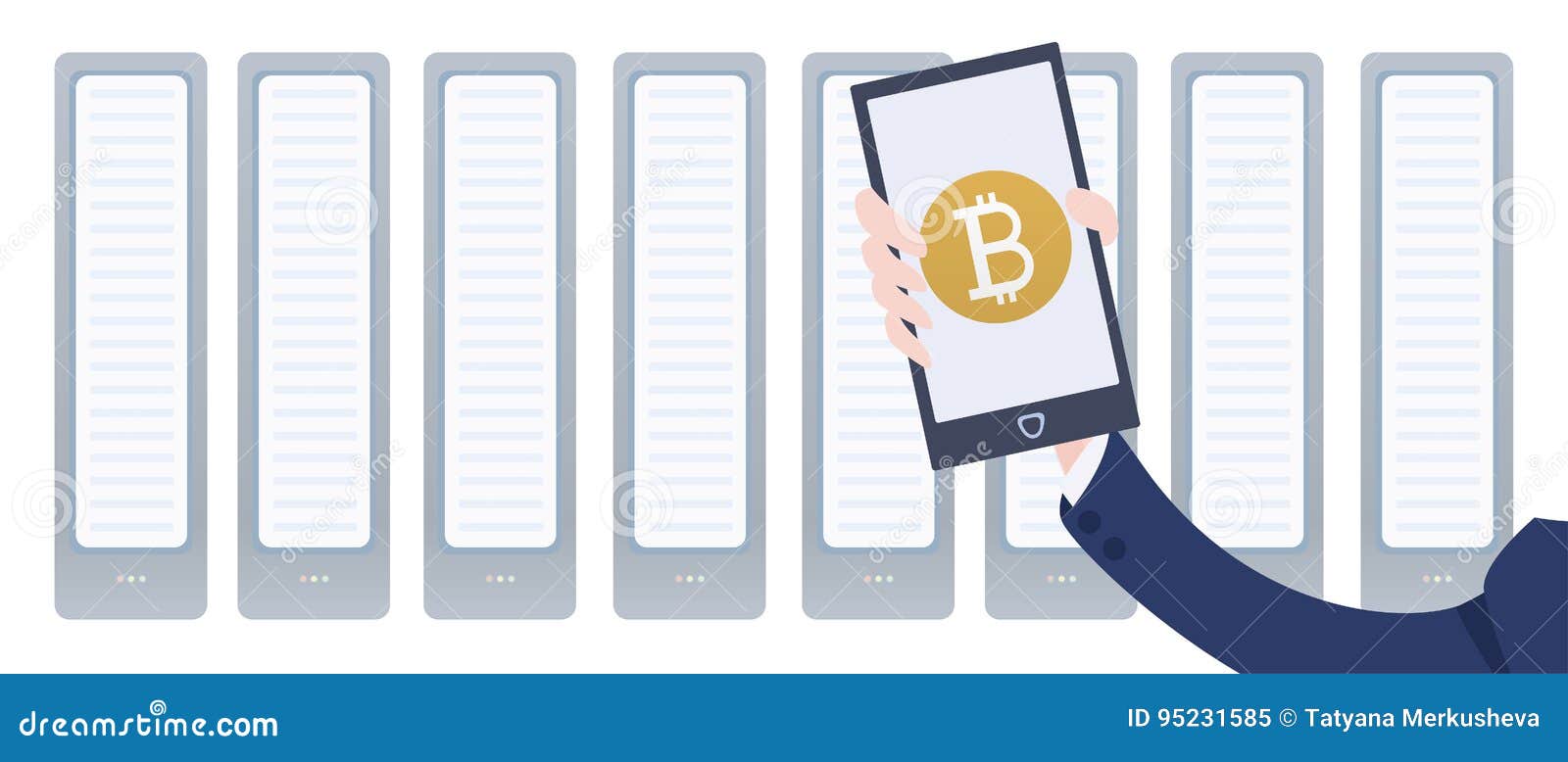 Cryptocurrency Mining Farm and Smartphone in Hand. Mobile Bitcoin ...