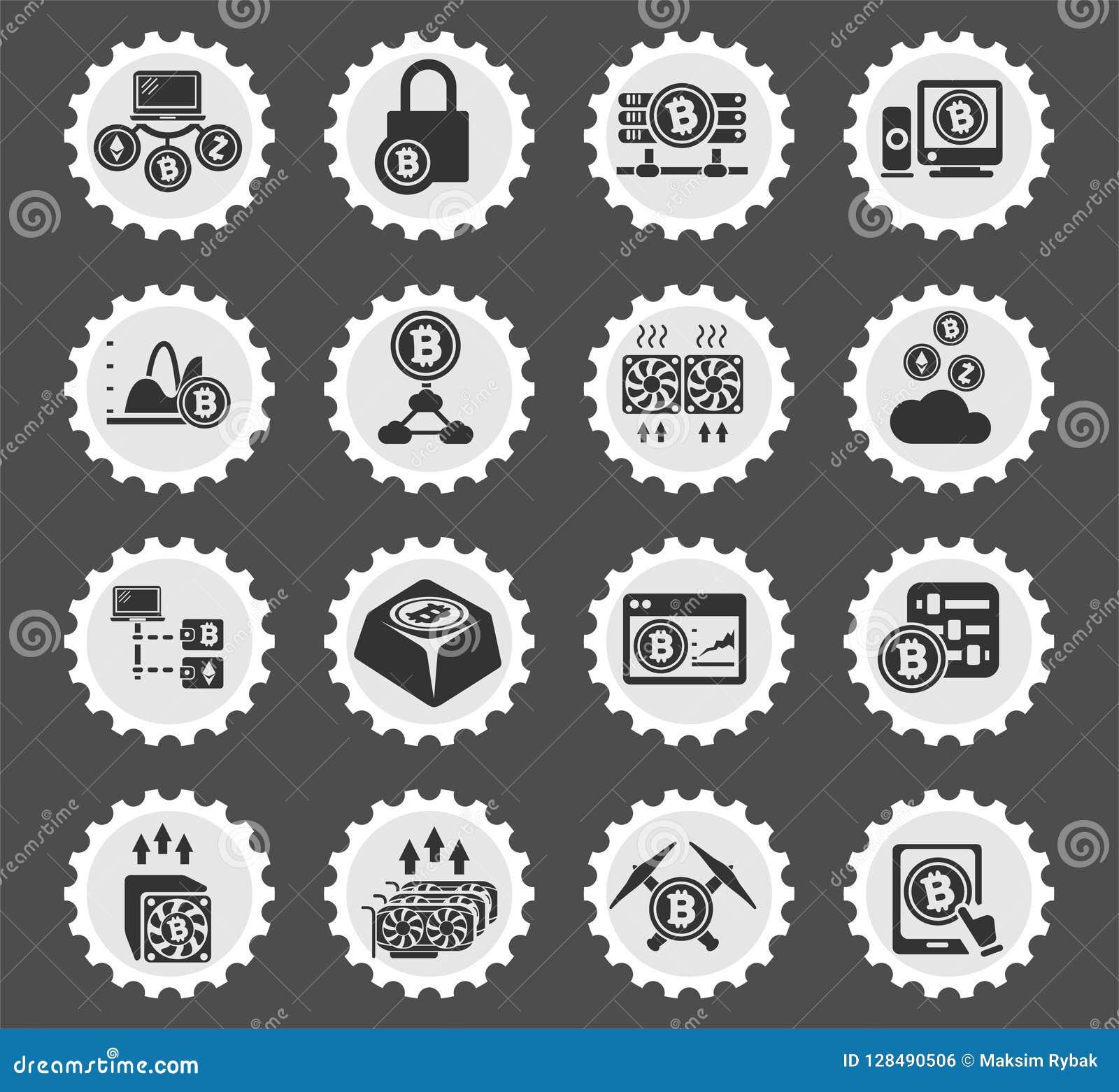Cryptocurrency and Mining Icon Set Stock Vector - Illustration of post ...