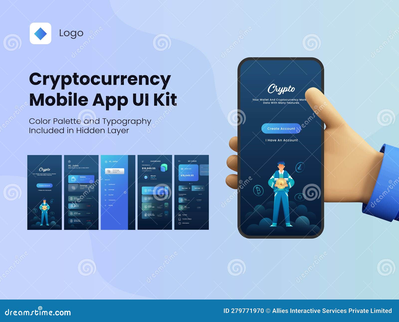 Cryptocurrency Mobile App UI Kit Including Like As Create Profile, Dashboard, Transaction and My ...