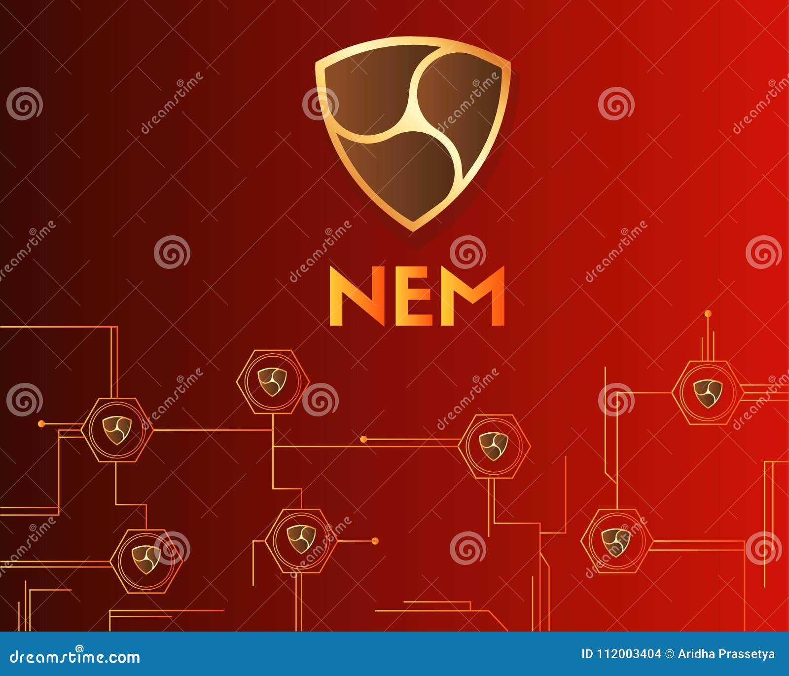 Cryptocurrency Nem Blockchain Circuit with Red Background Editorial ...