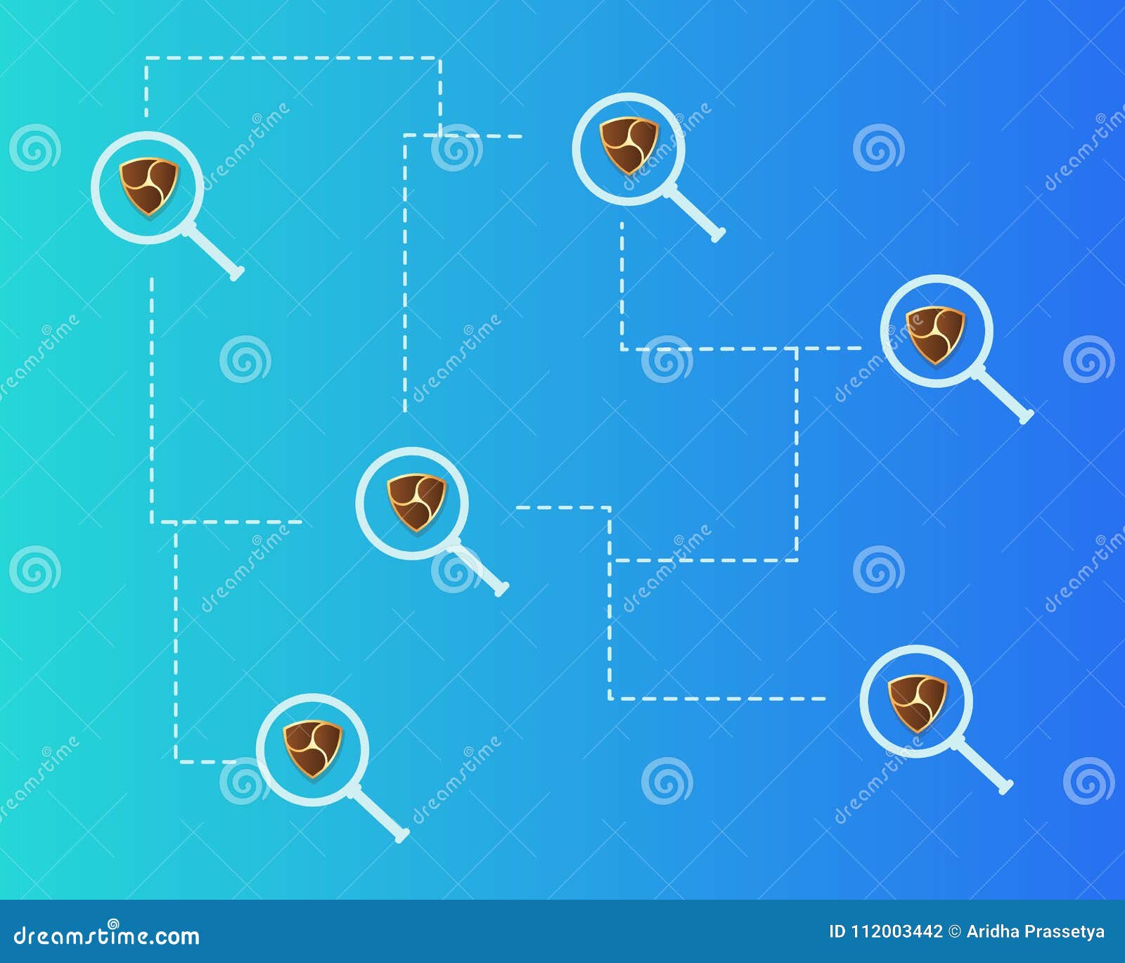 Cryptocurrency Nem Blockchain with Magnifying Background Stock Vector ...