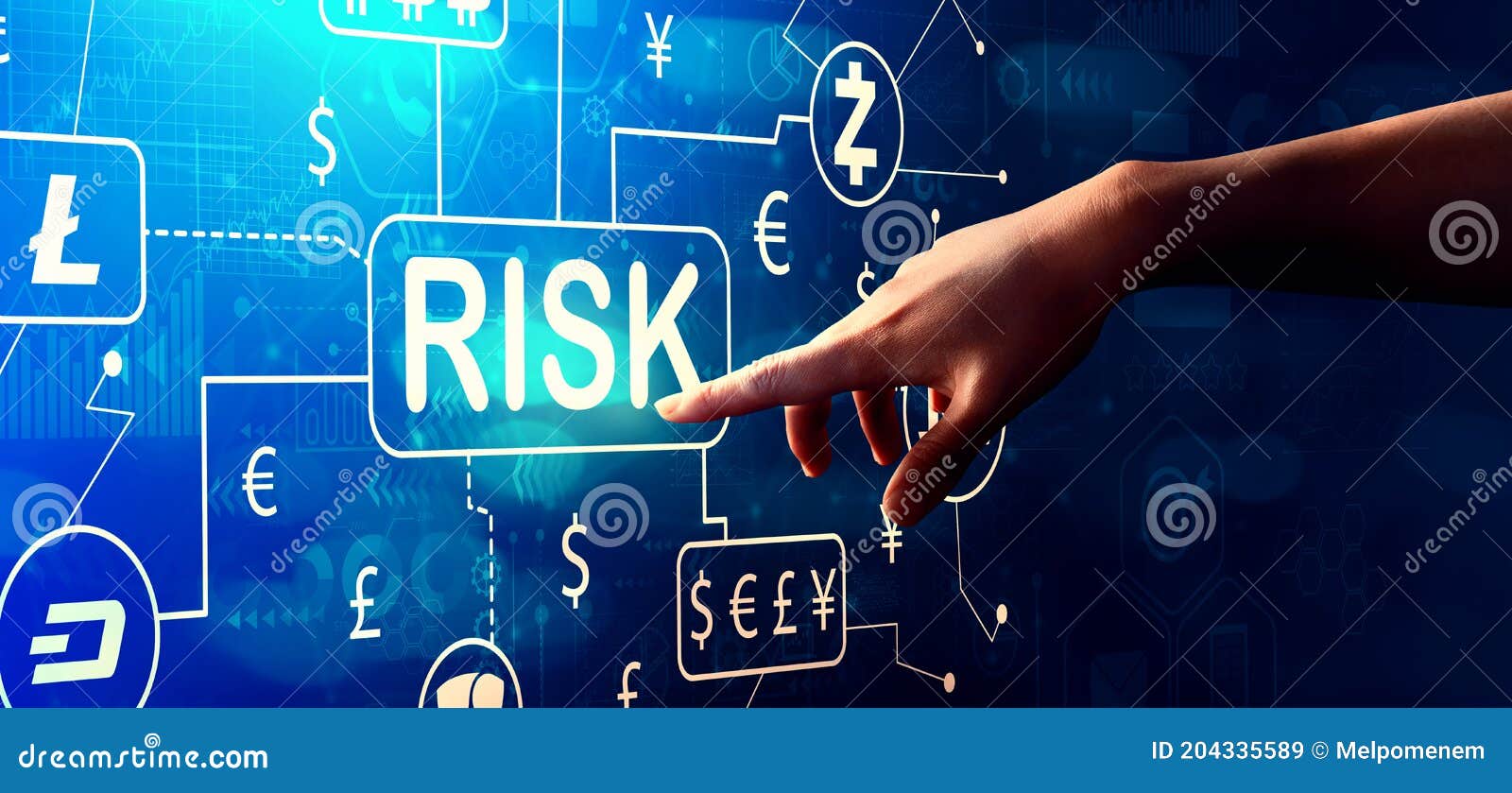 Cryptocurrency Risk Theme with Hand Pressing a Button Stock Image ...