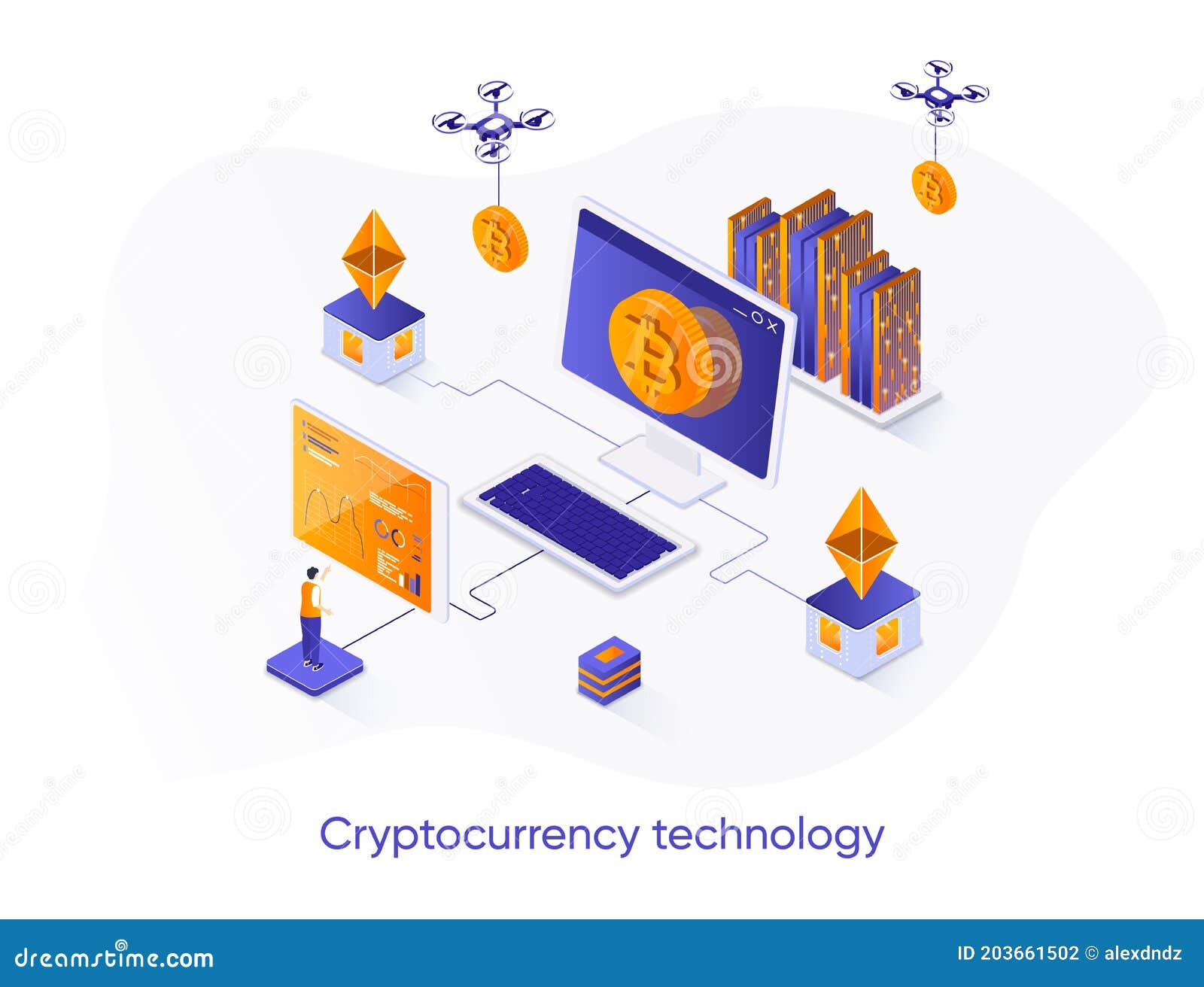 Cryptocurrency Technology Isometric Web Banner. Stock Vector ...