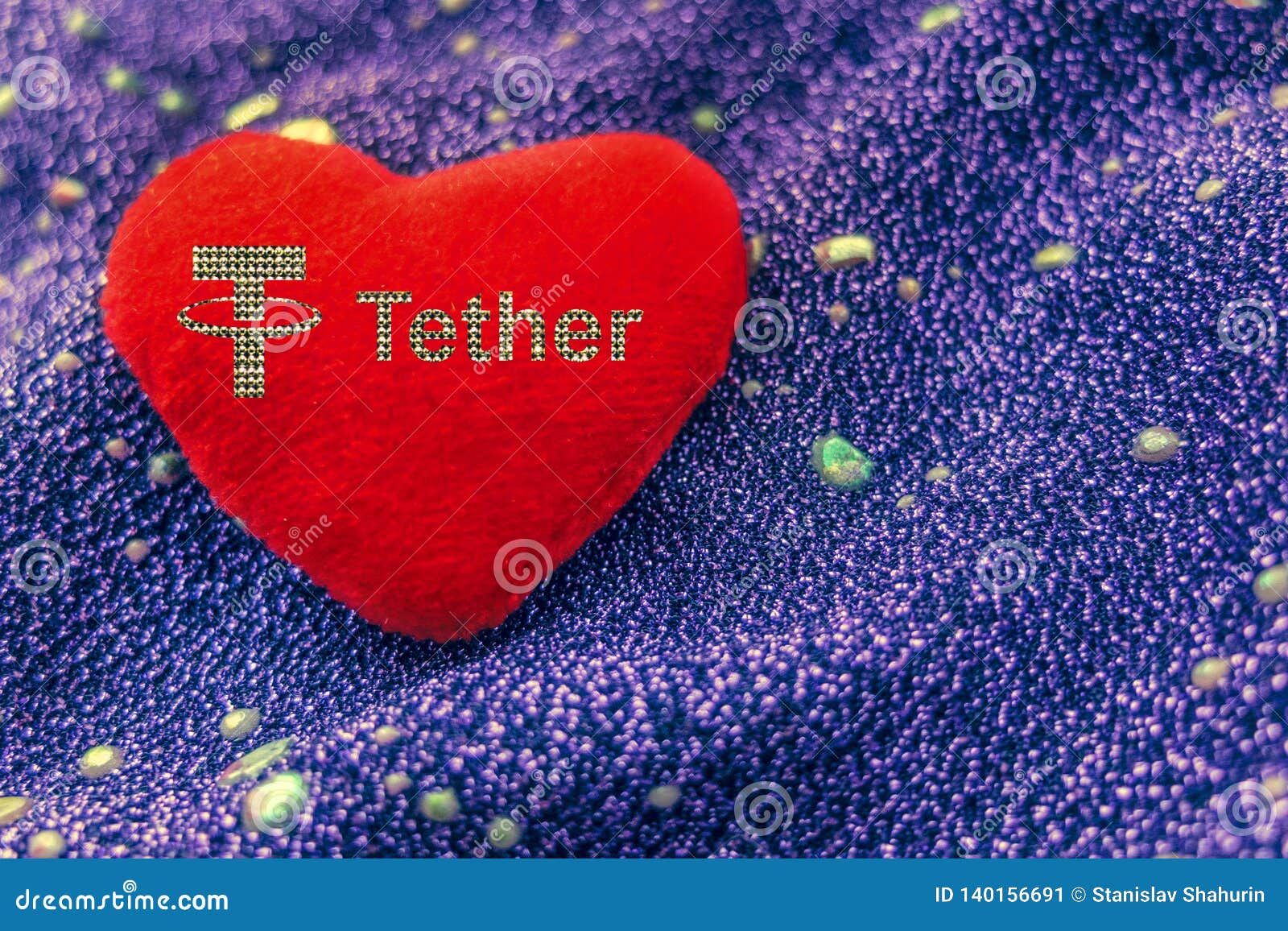 The Cryptocurrency Tether Symbol Is A Red Plush Heart With A Neon ...