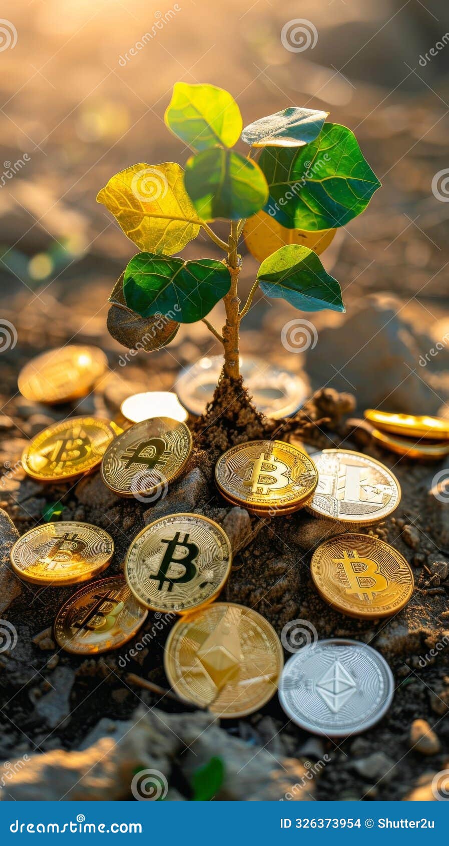 Cryptocurrency Tree with Leaves of Various Coins Stock Illustration ...