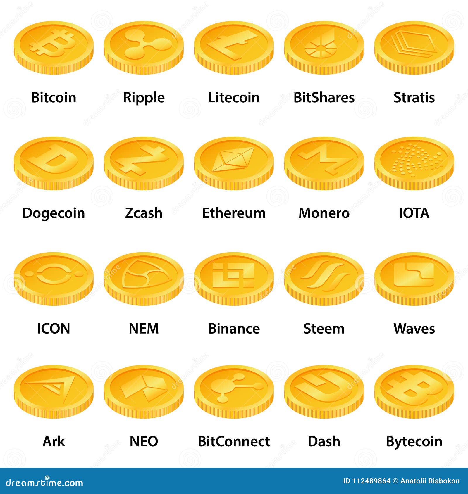 Cryptocurrency Types Icons Set, Isometric Style Editorial Stock Image ...