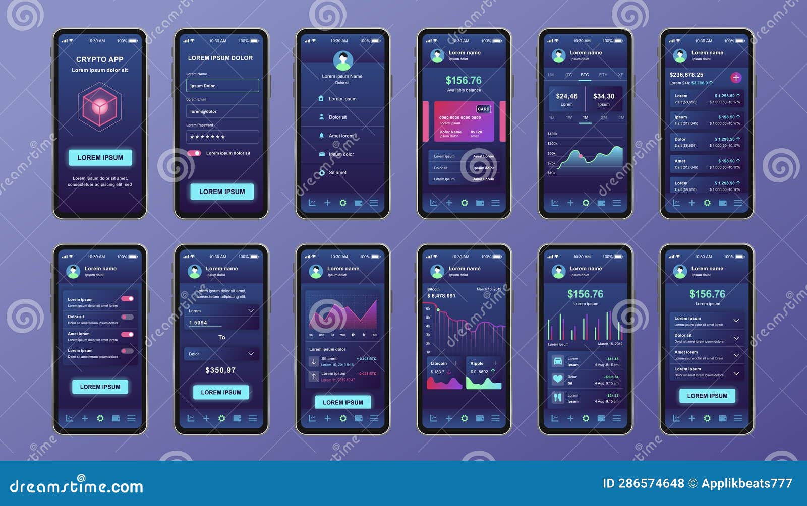 Cryptocurrency Unique Design Kit for Mobile App. Bitcoin Mining Screens ...