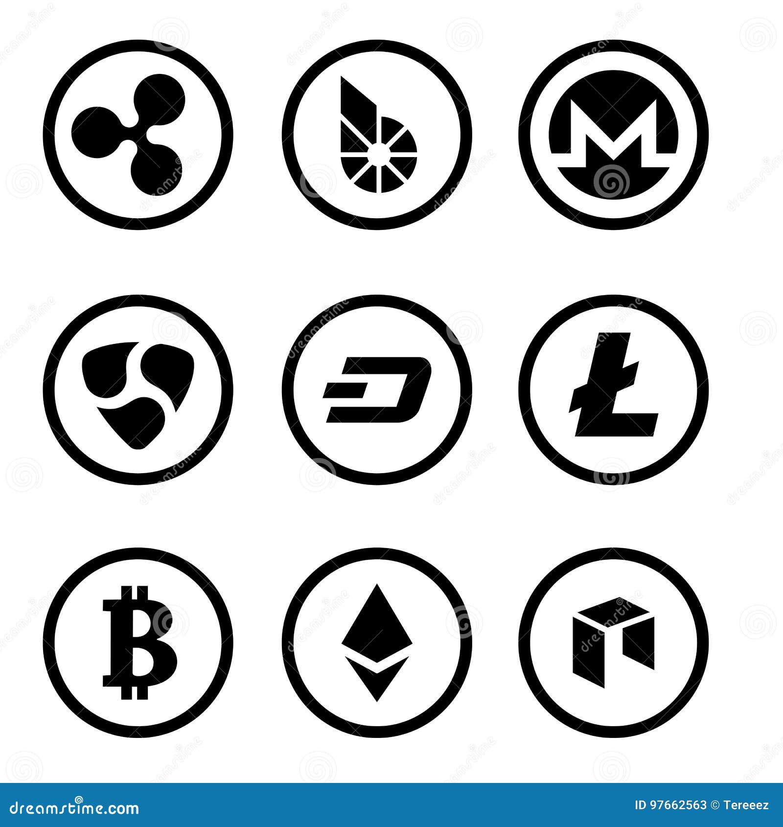 Cryptocurrency or Virtual Currencies Black Icon Set Isolated Editorial ...