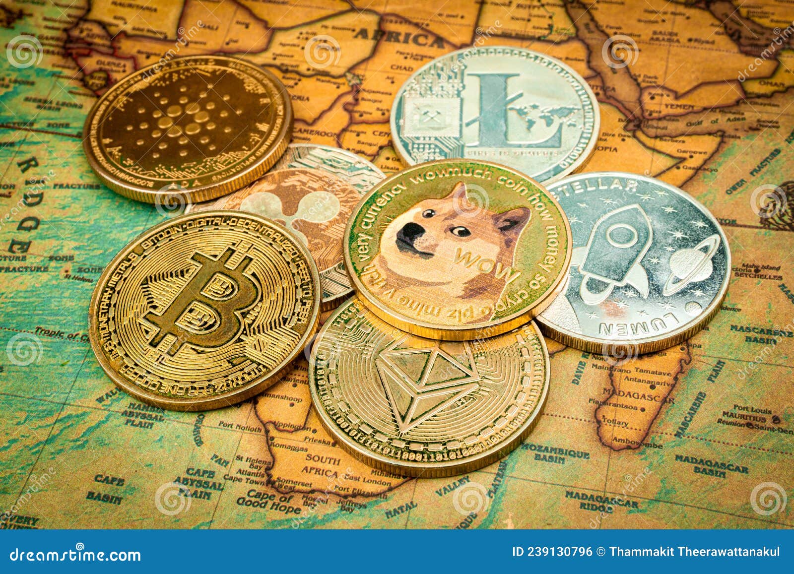 Cryptocurrency on World Map Investment in Cryptocurrecy Concept ...