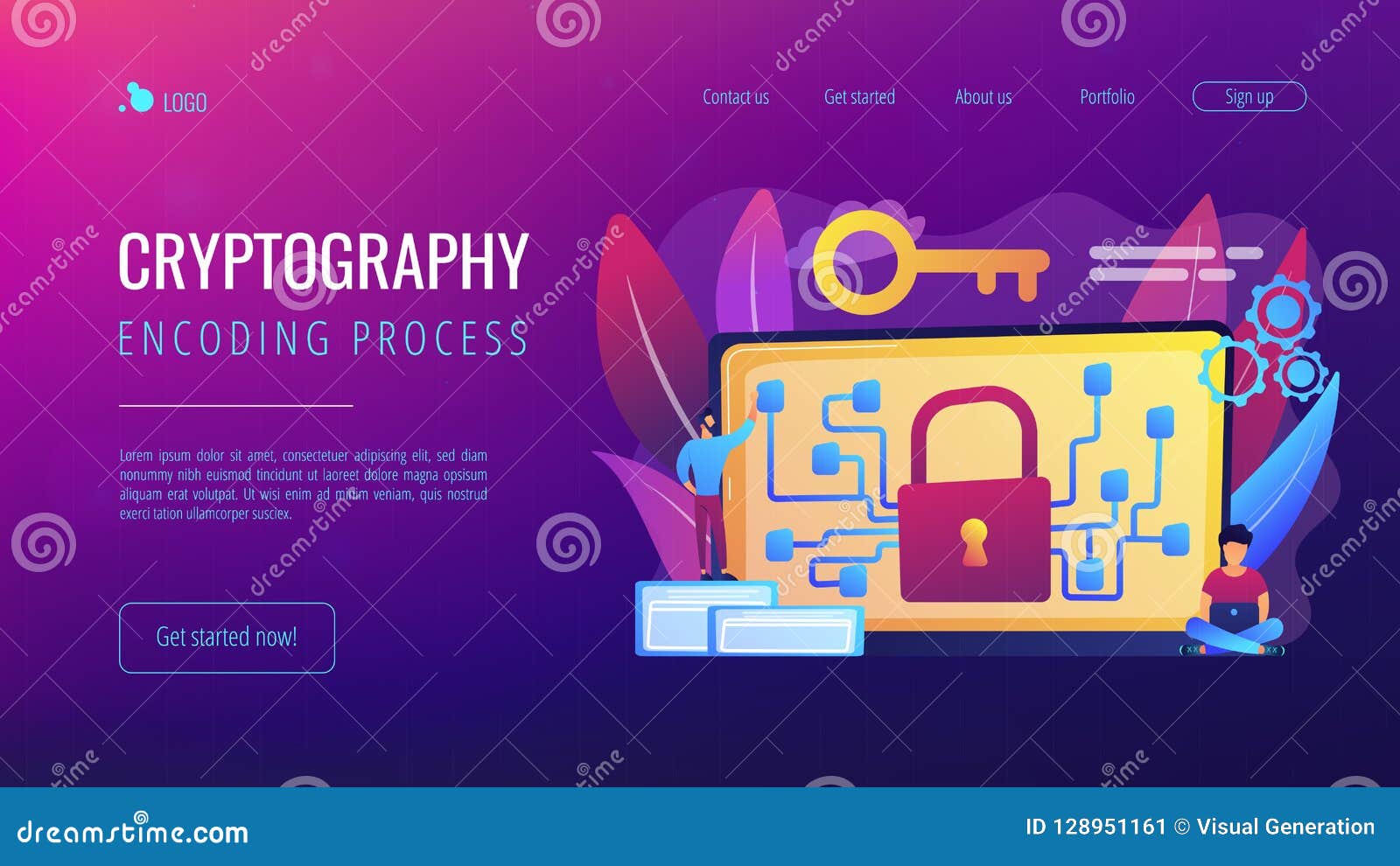 Cryptography and Encryption Concept Landing Page. Stock Vector - Illustration of concept ...