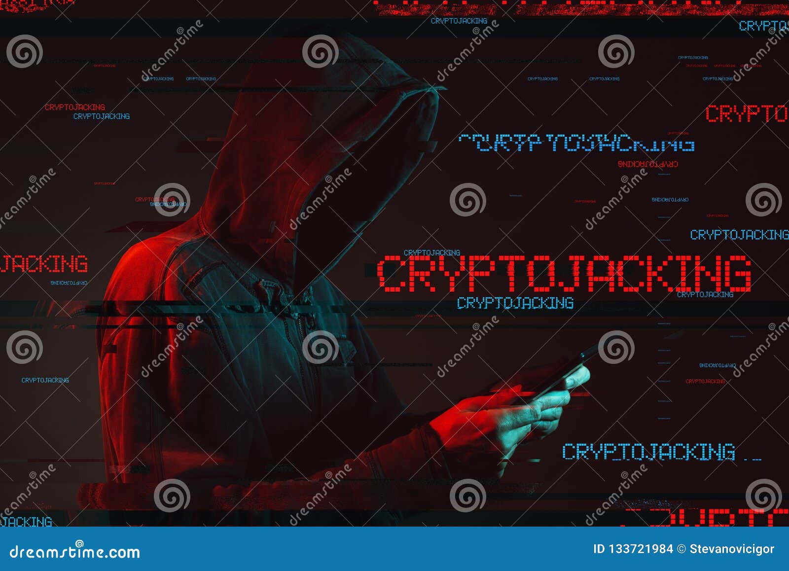 Cryptojacking Concept with Faceless Hooded Male Person Stock Photo ...