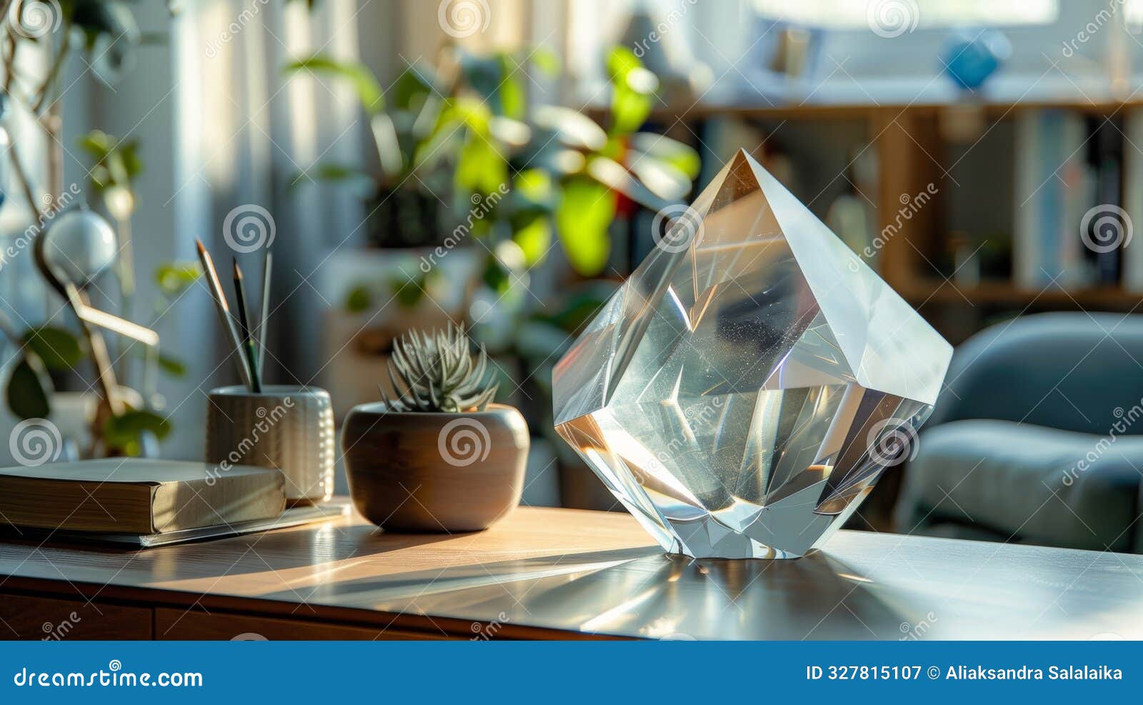 Crystal Art Display, Crystal Sculpture Resembling a Diamond, Reflects ...