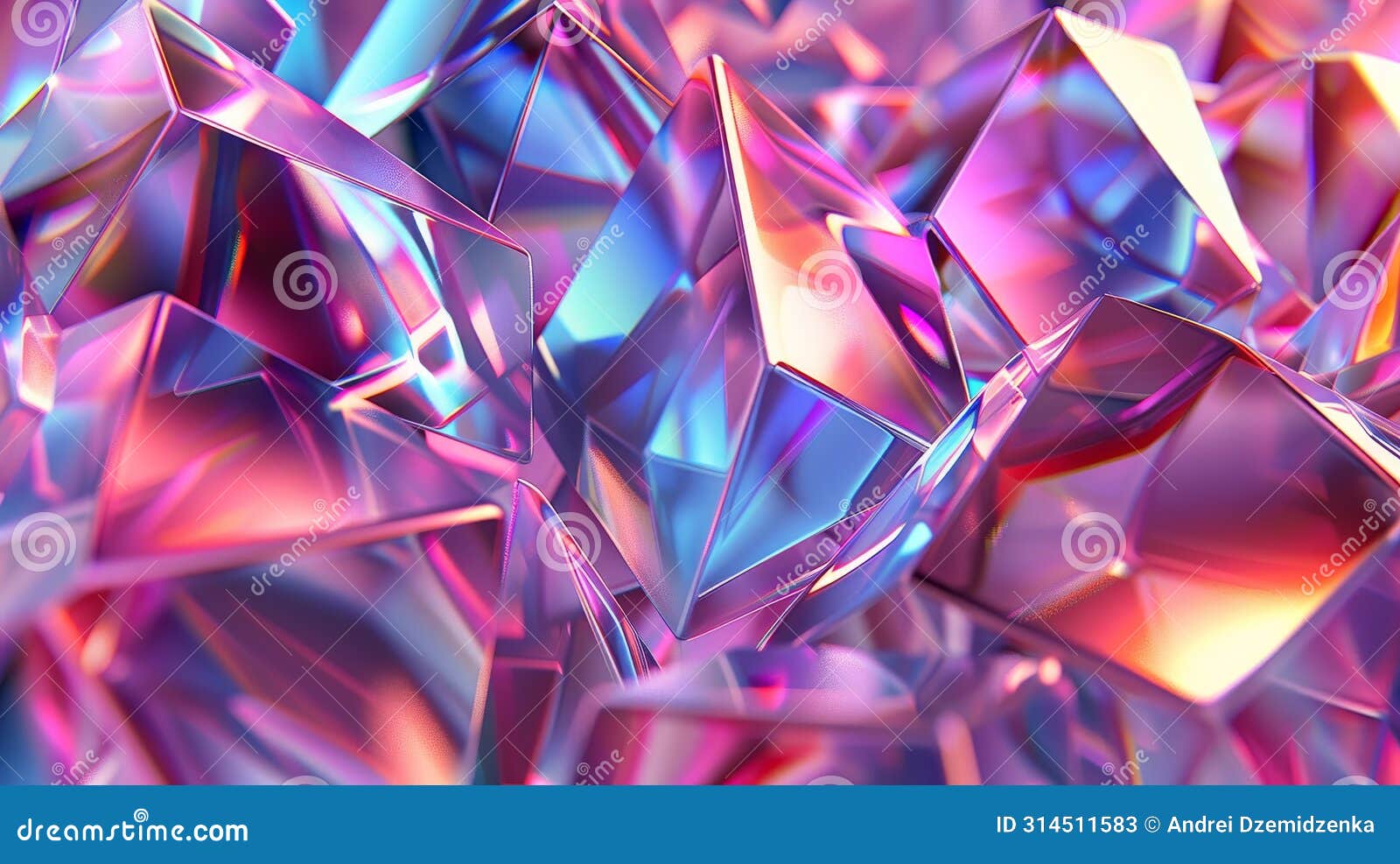 Crystal Background with Geometric Shapes and Iridescent Textures. Stock ...