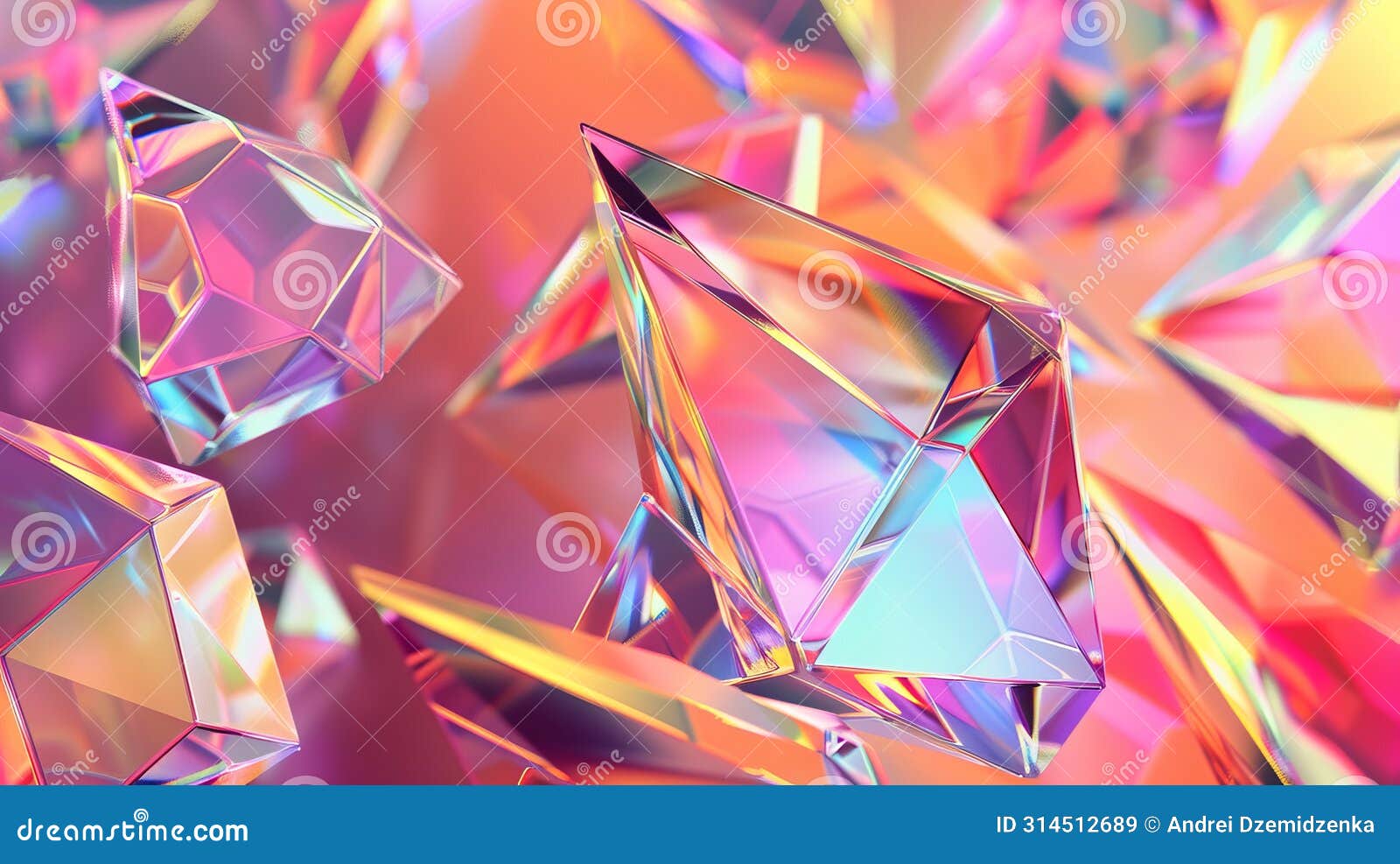 Crystal Background with an Iridescent Texture, Faceted Gem in 3D. Stock ...