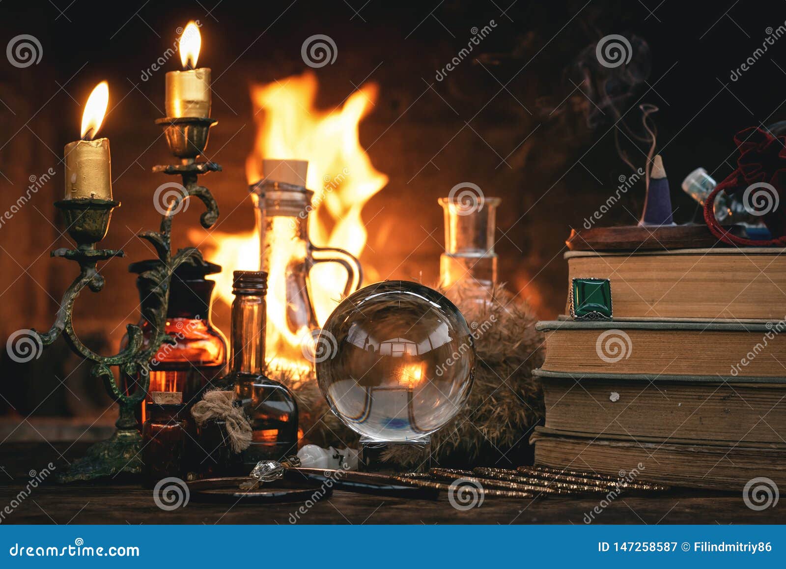 Seer With Magic Ball Performs Ritual. Psychic Vision, Fortune Teller ...