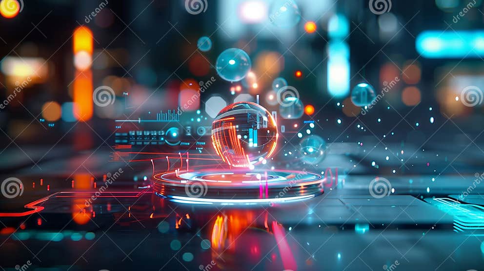 Crystal Ball with 3D Globe and Augmented Reality Interface Showing Real ...