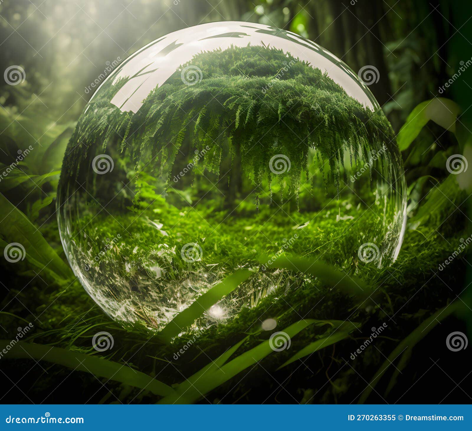 Crystal Ball on Green Grass with Reflection of Green Vegetation Inside ...