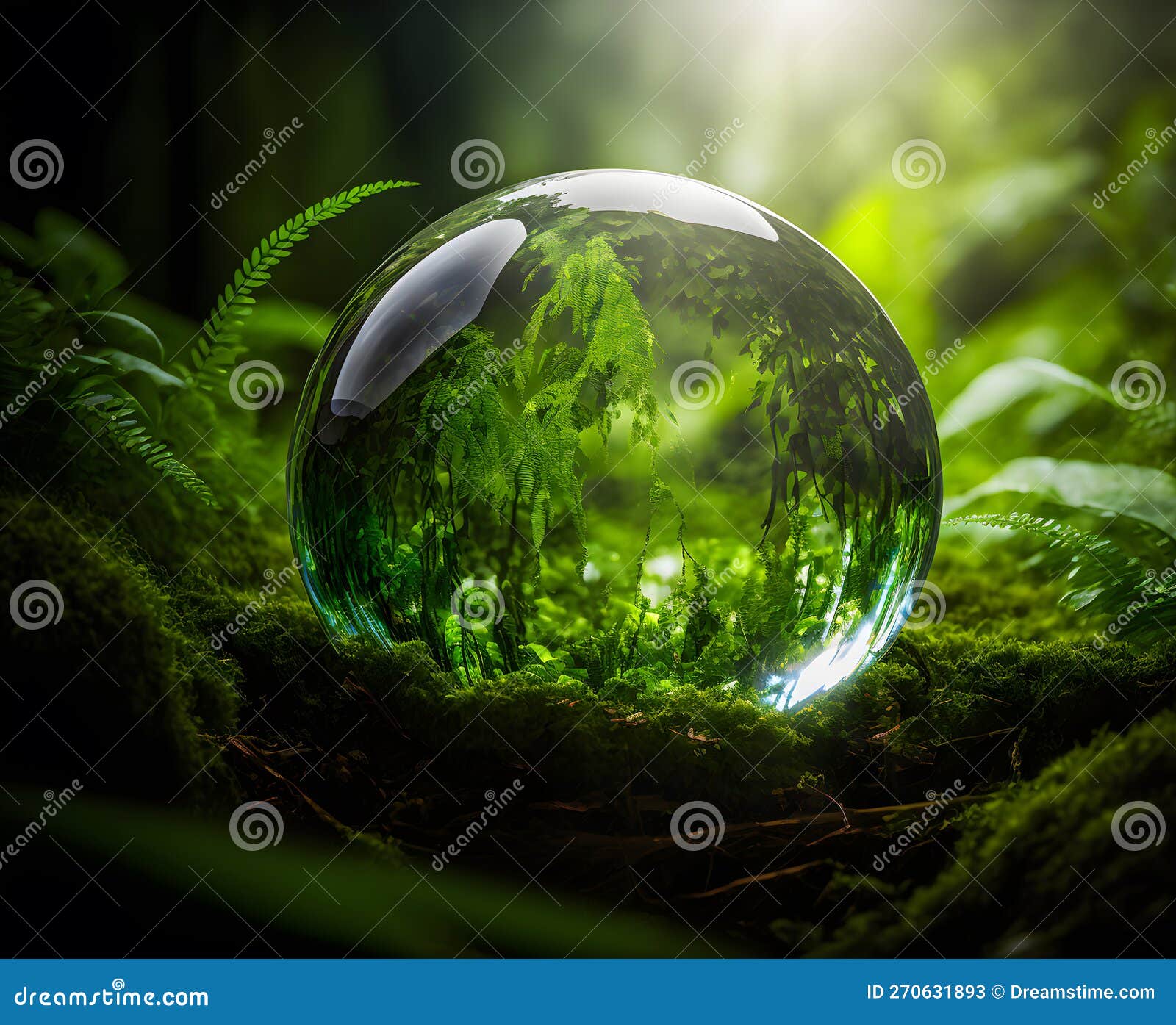 Crystal Ball on Green Grass with Reflection of Green Vegetation Inside ...