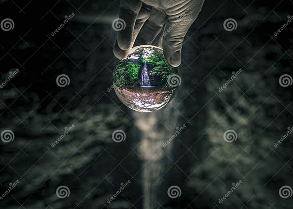 Crystal Ball Landscape Waterfall Stock Photo - Image of drink, water ...
