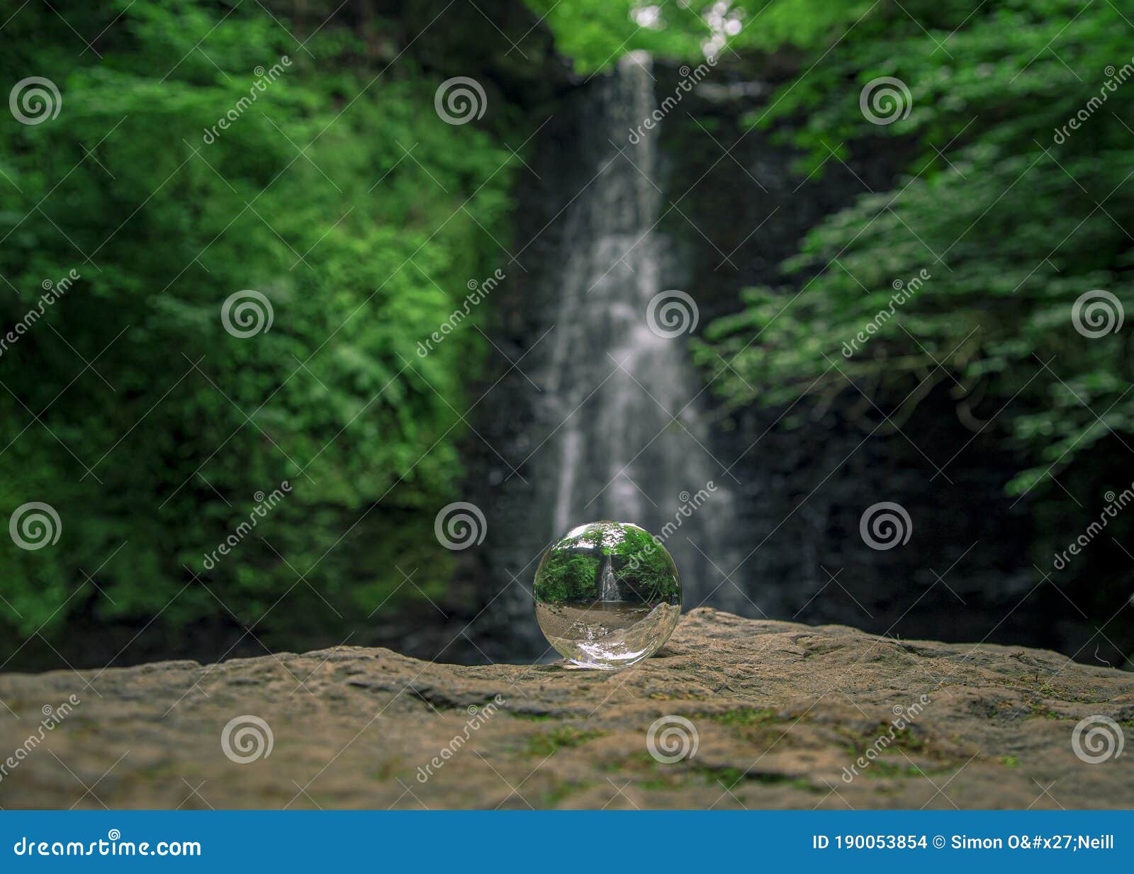Crystal Ball Landscape Waterfall Stock Photo - Image of text, city ...