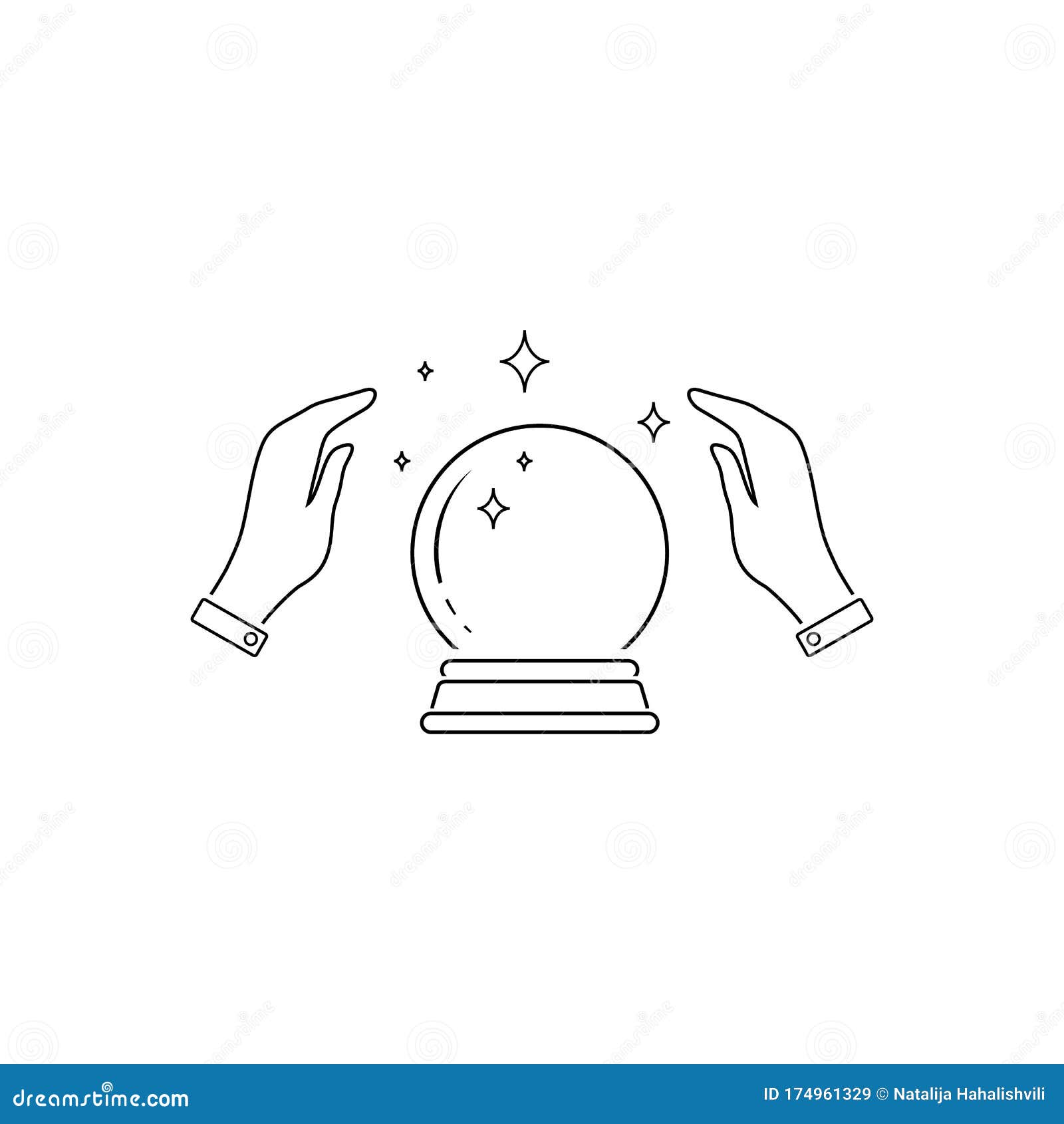 Crystal Ball Magic Line Icon with Hands. Vector Logo Template Stock ...