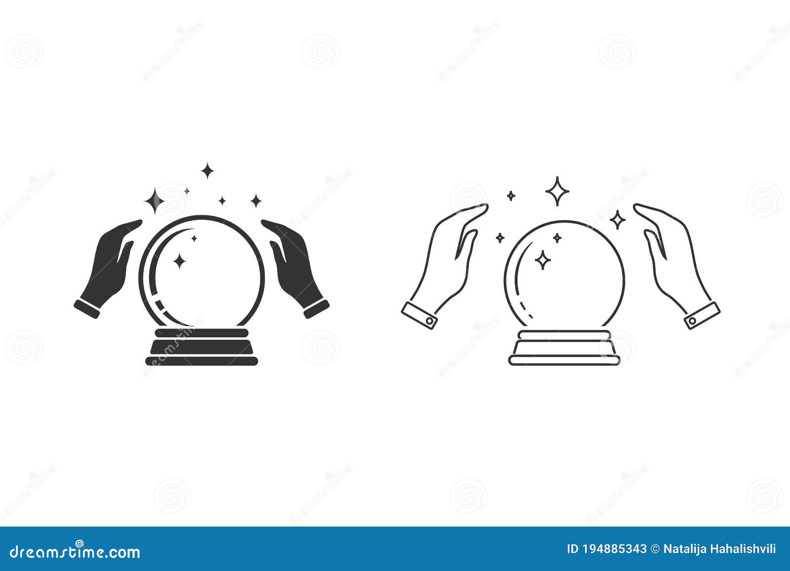 Crystal Ball Magic Line Icon Set with Hands. Vector Logo Template Stock ...