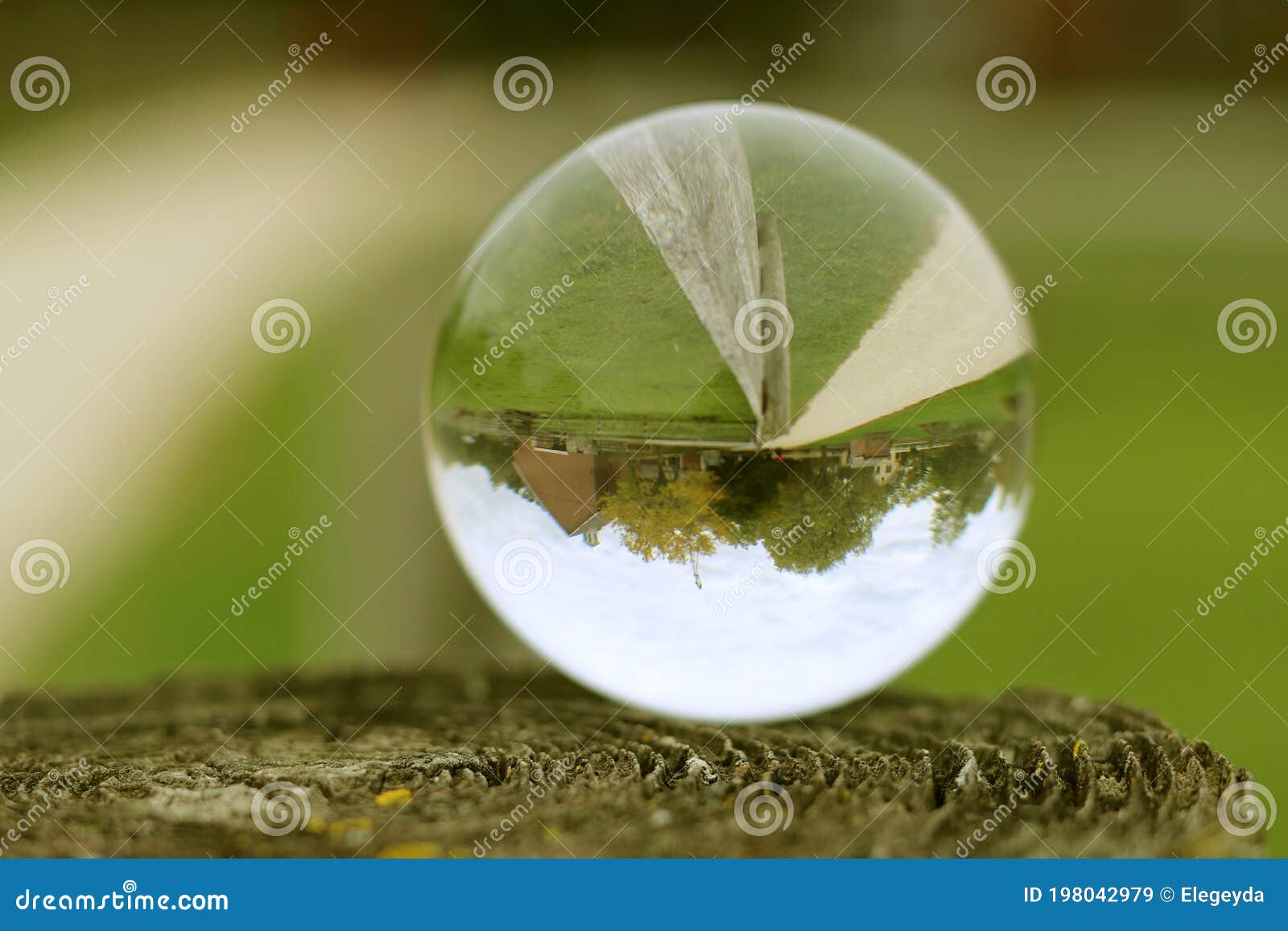 Crystal Ball for Optical Illusion. Nature View through a Crystal Ball ...