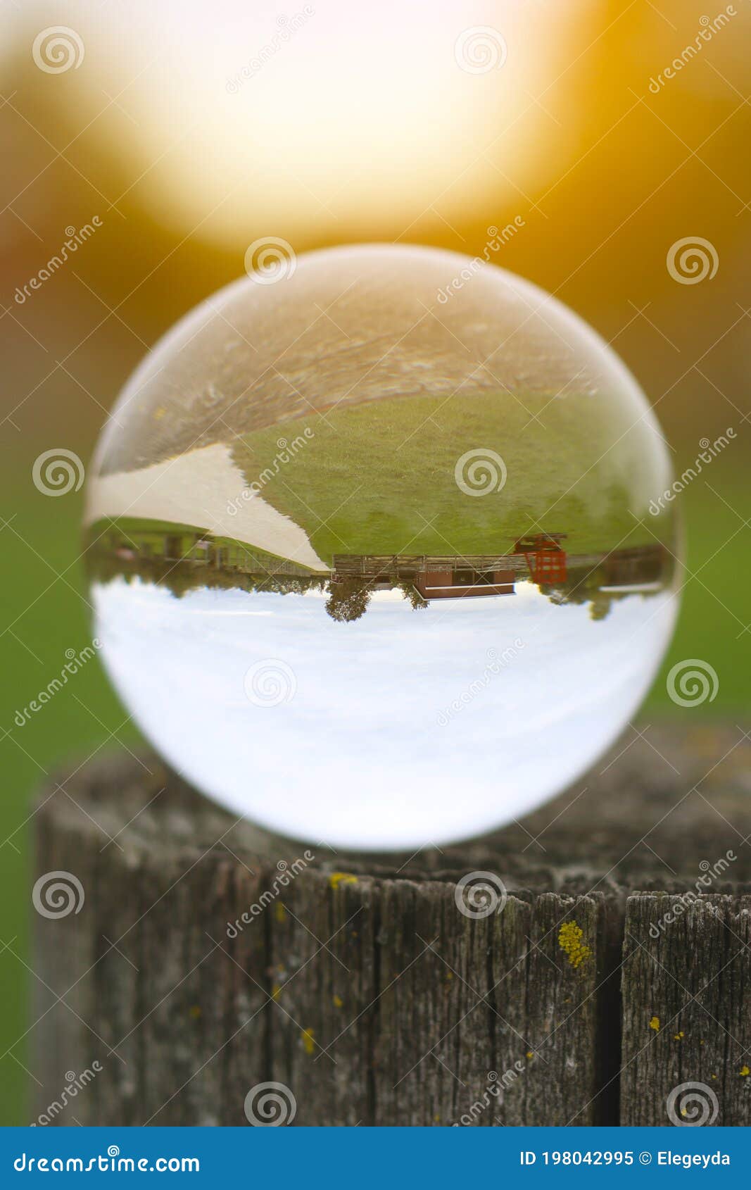 Crystal Ball for Optical Illusion. Nature View through a Crystal Ball ...
