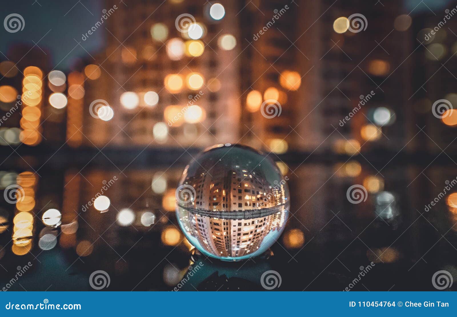 Crystal Ball Reflecting Night Cityscape Stock Photo - Image of evening ...