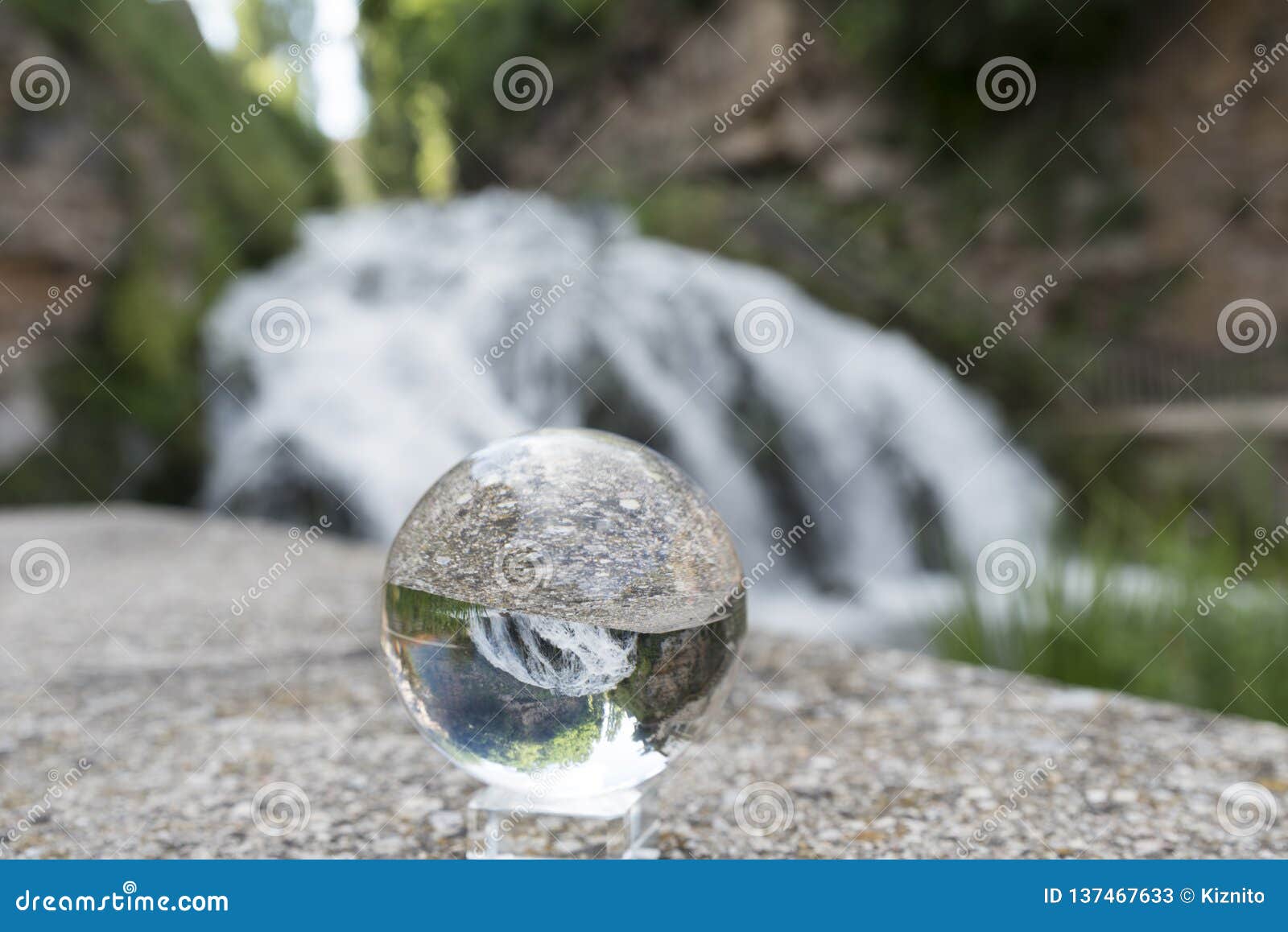Crystal Ball Reflecting a Waterfall Stock Image - Image of rocks ...