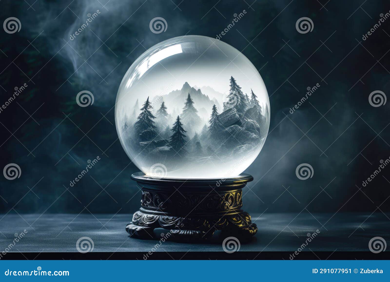 Crystal Ball in Smoke on Table Stock Illustration - Illustration of ...