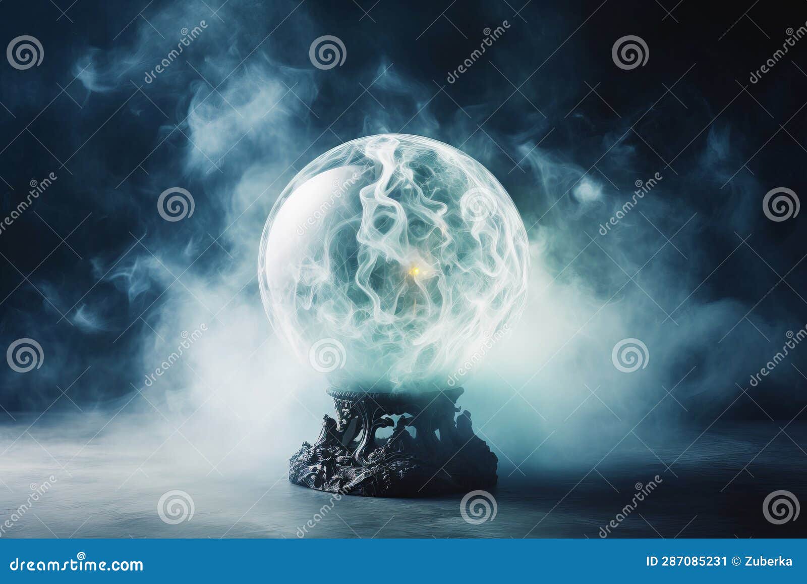 Crystal Ball in Smoke on Table Stock Illustration - Illustration of ...