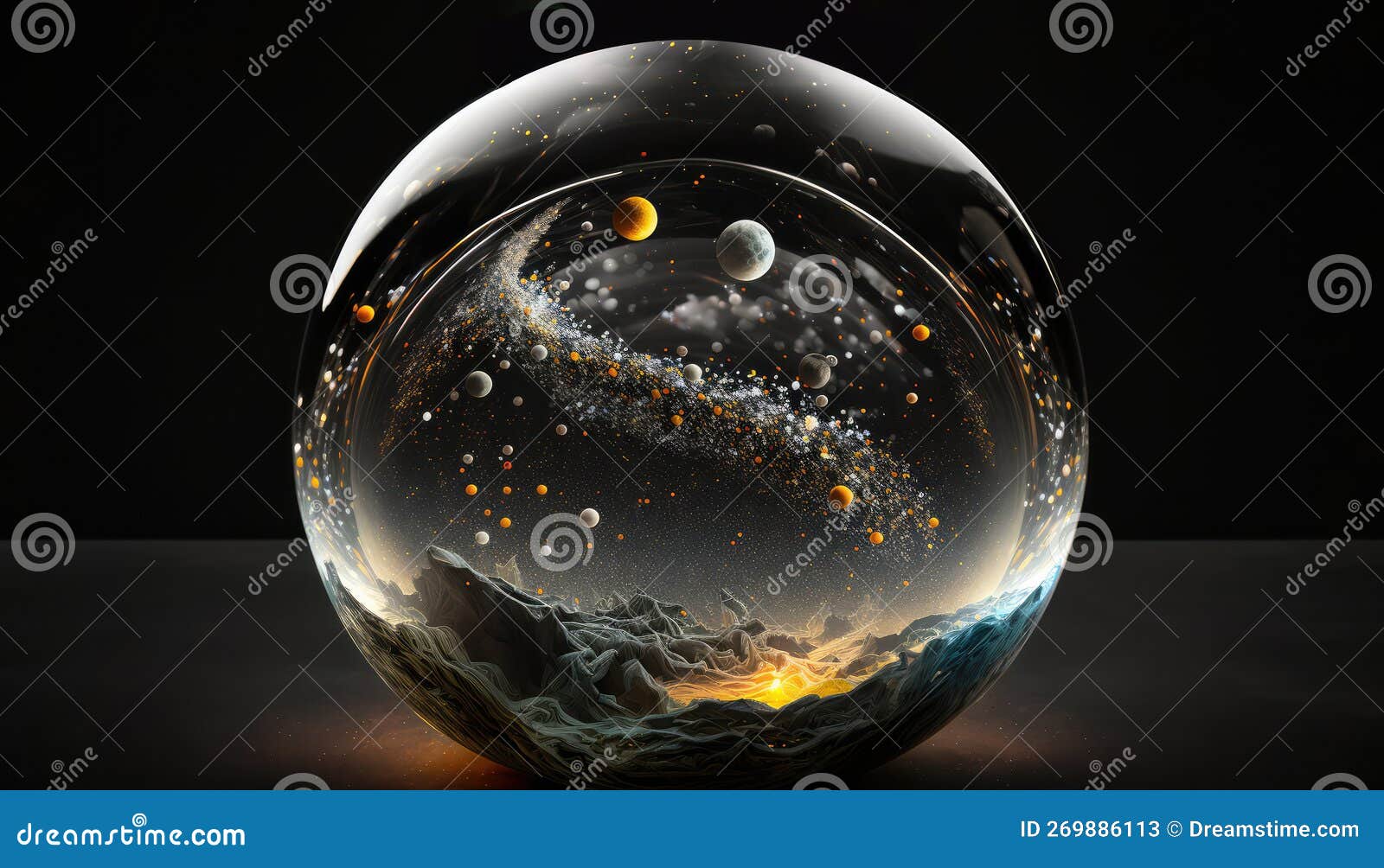 Crystal Ball with Space Inside.Environment, Keep Clean Planet and World ...