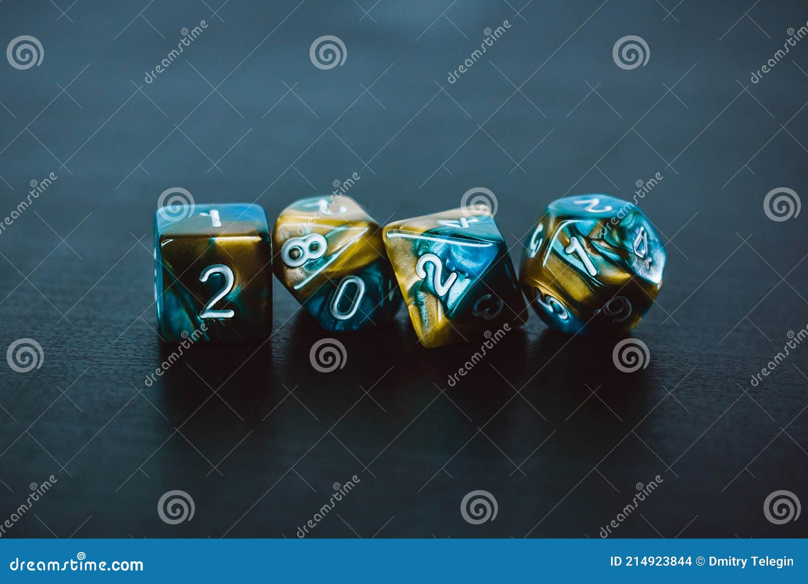 Crystal Blue RPG Dice Set with 2021 on it for Board Games Stock Photo ...