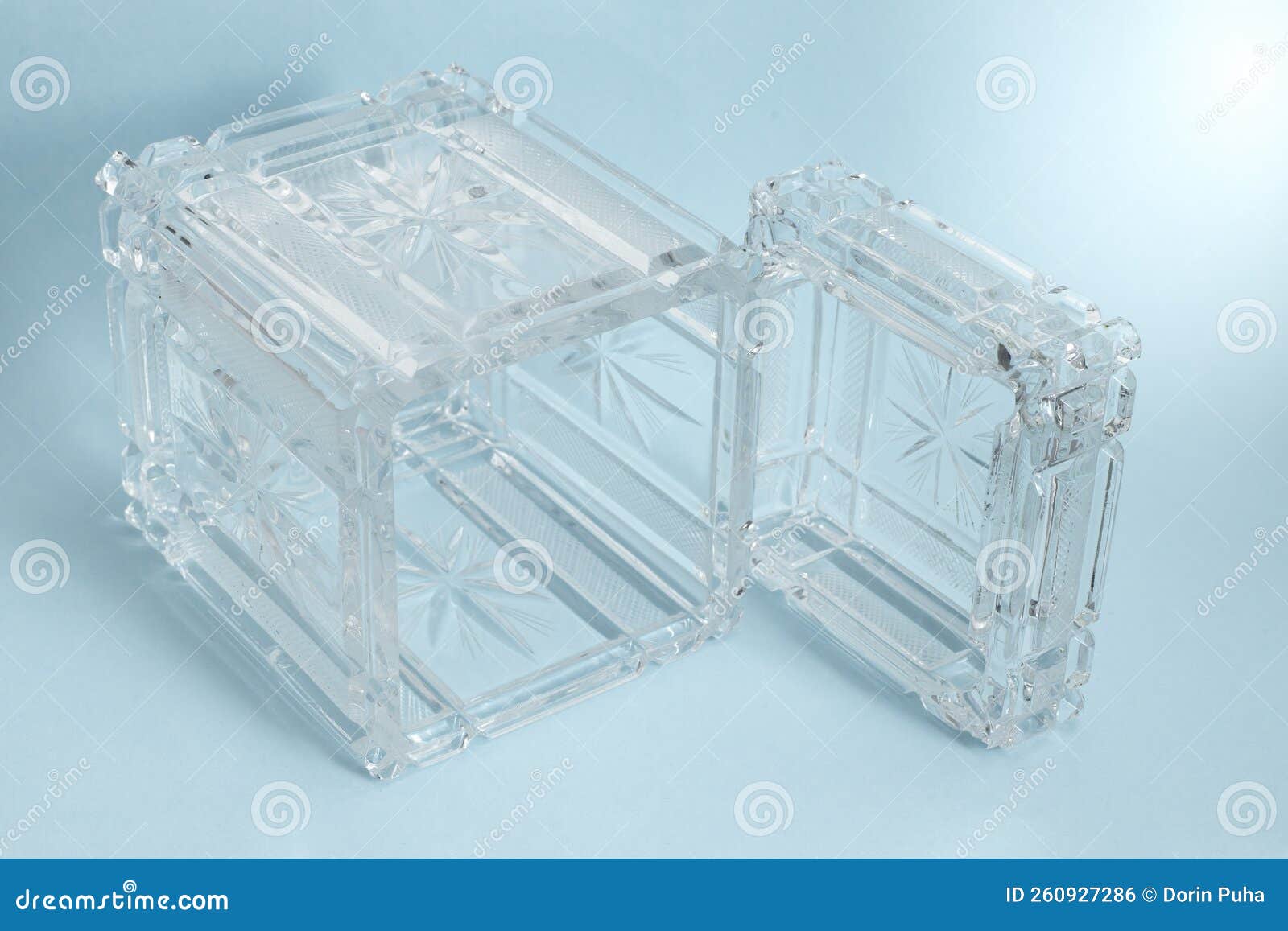 Crystal Box with Opened Lid on Bright Blue Stock Photo - Image of ...