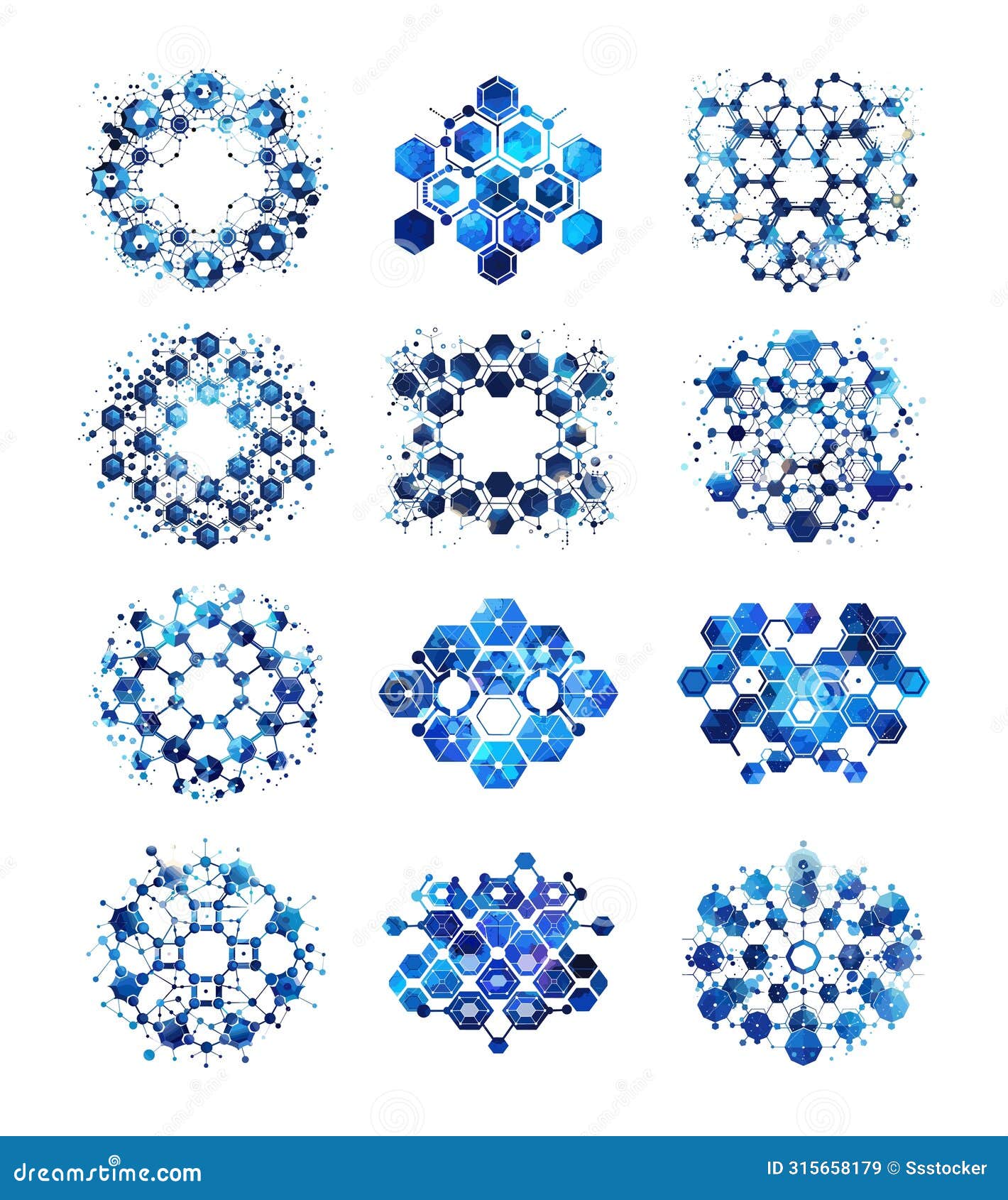 Crystal Cell Gradient Vector Set. Hexagonal Chemical Compound ...