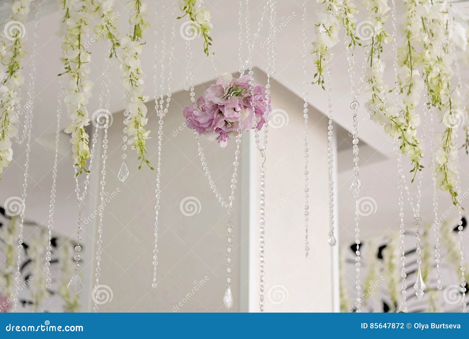 Crystal Chains Hang Art Decor Wedding Ceiling Close Stock Photo - Image ...
