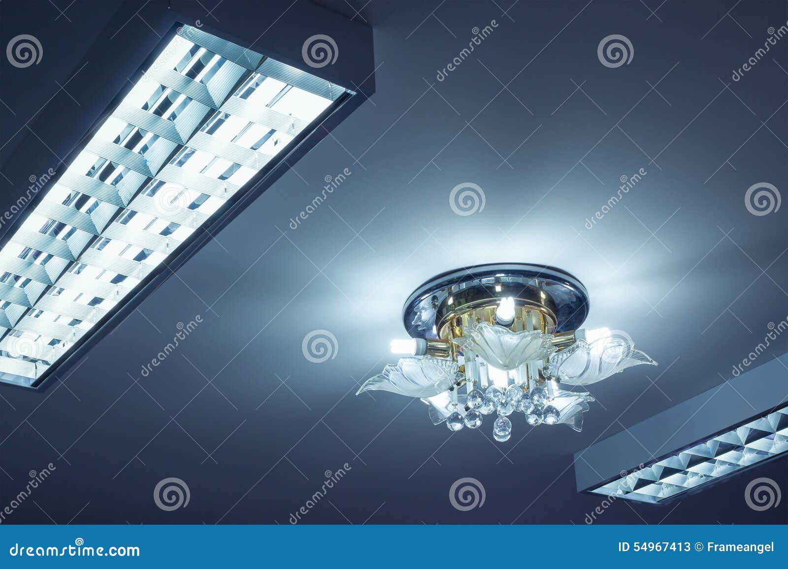 Crystal Chandelier Ceiling And Neon Lighting Royalty-Free Stock Photo ...