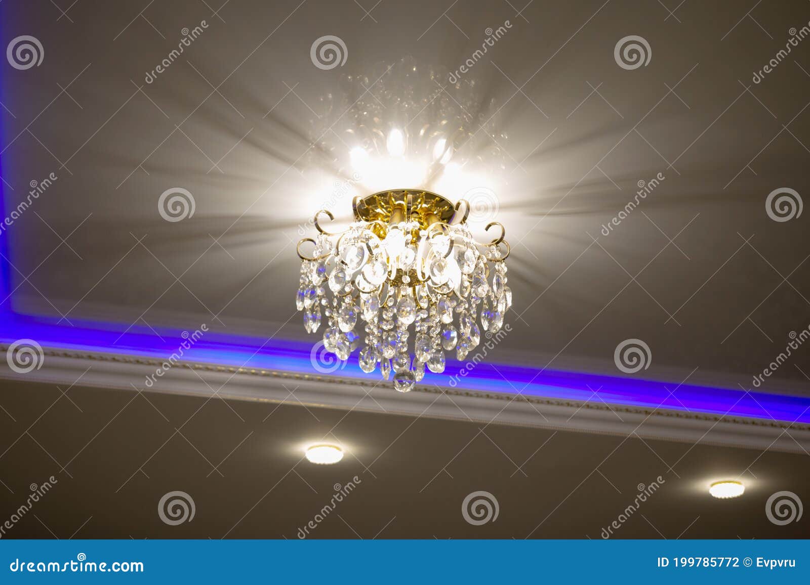 Crystal Chandelier Hanging from the Ceiling Stock Photo - Image of ...