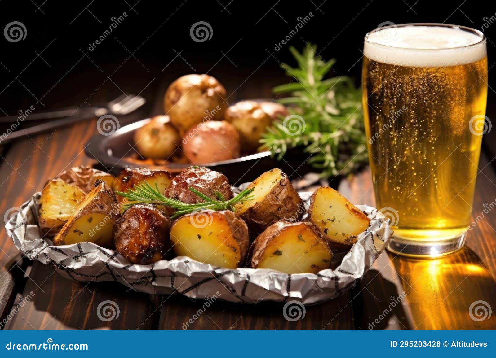 Crystal-clear Beer with Foil-wrapped Bbq Potatoes Stock Illustration ...